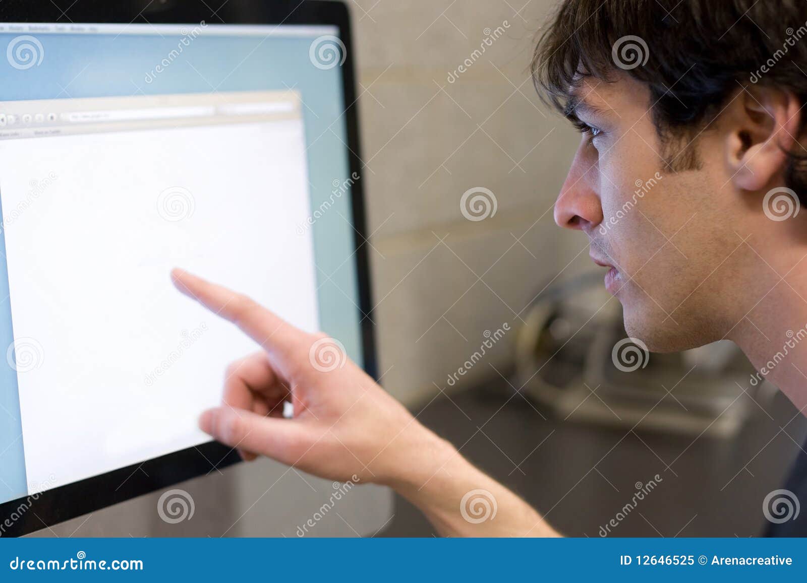 Man Pointing at Computer Screen Stock Image - Image of background ...