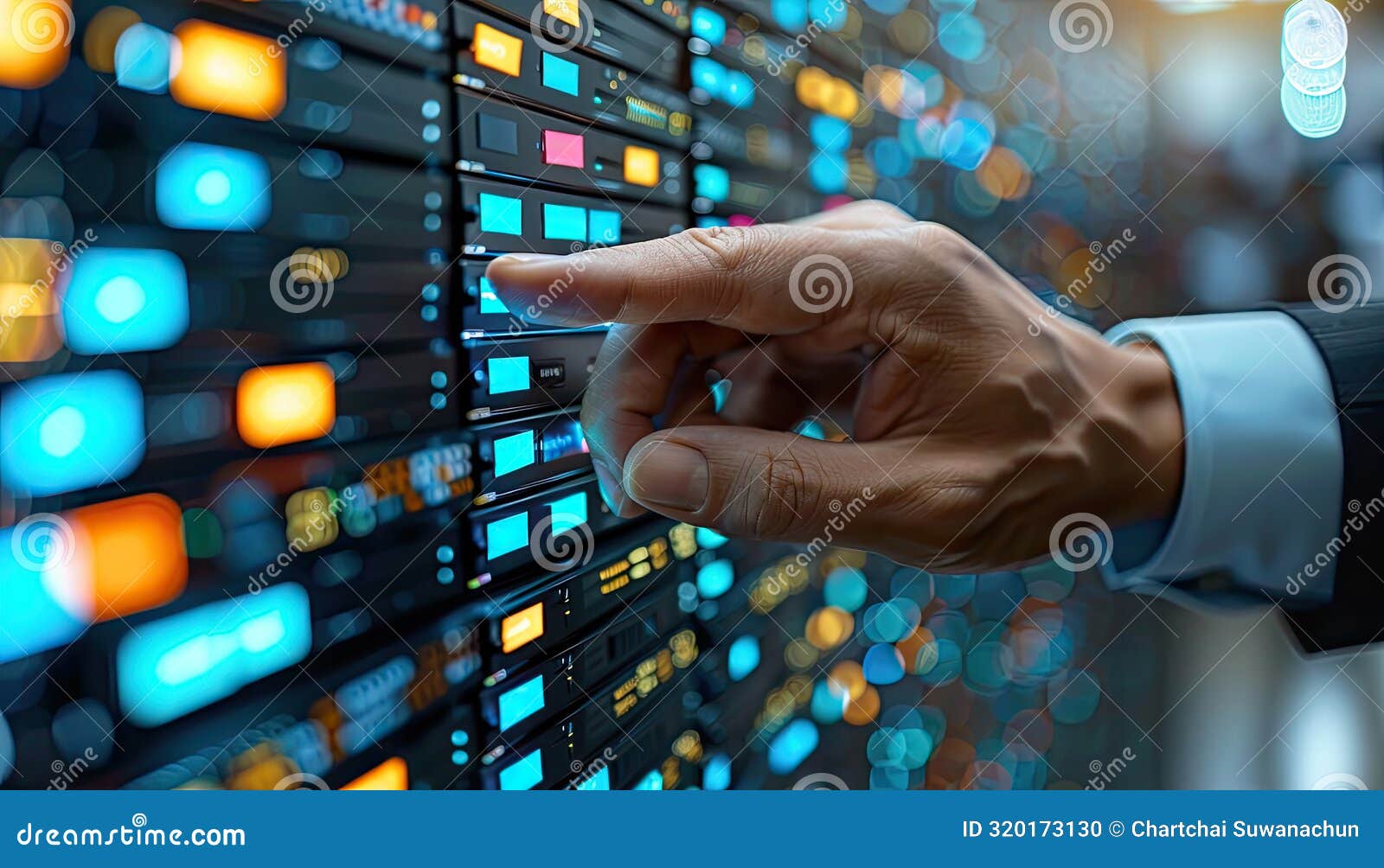 A Man is Pointing at a Computer Screen with a Lot of Buttons by AI ...