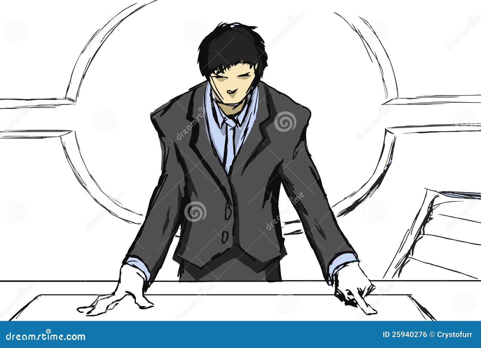 Man pointing at the desk stock illustration. Illustration of checking ...