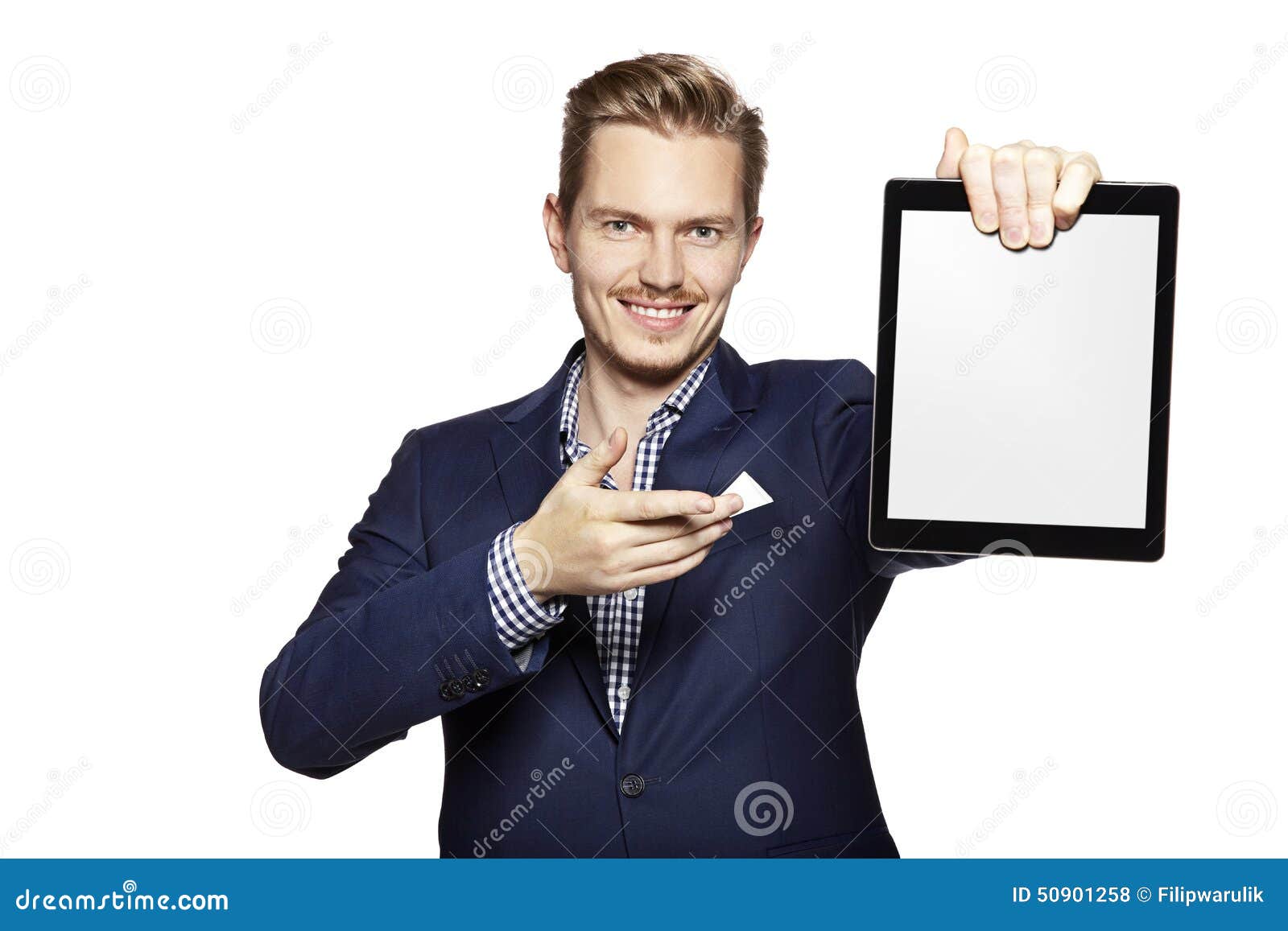 Man Pointing at Digital Tablet Stock Photo - Image of isolated ...