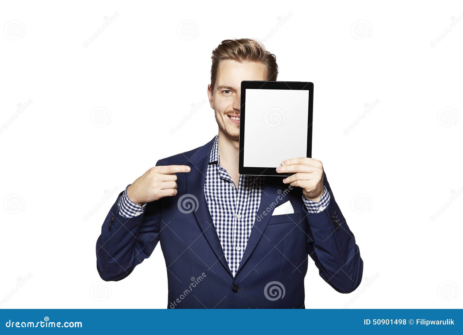 Man Pointing at Digital Tablet Stock Photo - Image of ideas, blank ...