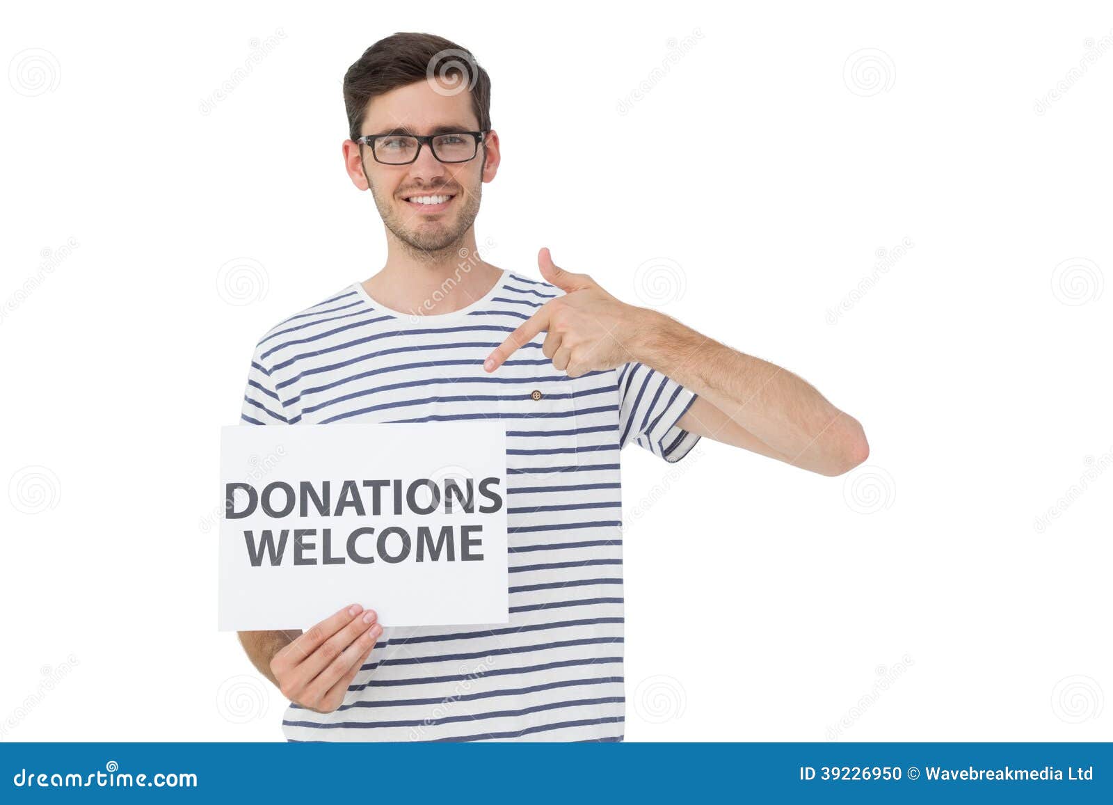 Man Pointing at Donation Welcome Note Stock Photo - Image of welcome ...