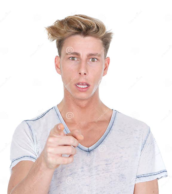 Man Pointing Finger in Shock Stock Image - Image of confused, gesturing ...
