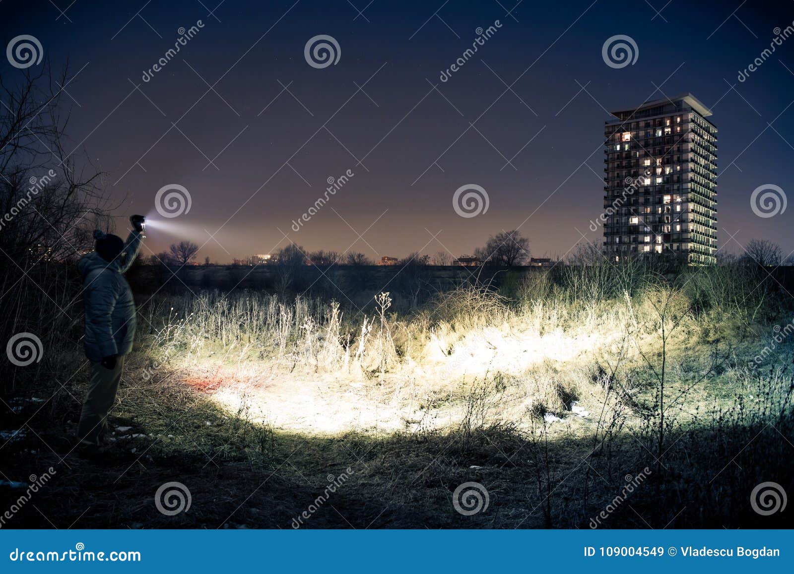 Searching with Flashlight - Urban Quest Stock Image - Image of ...
