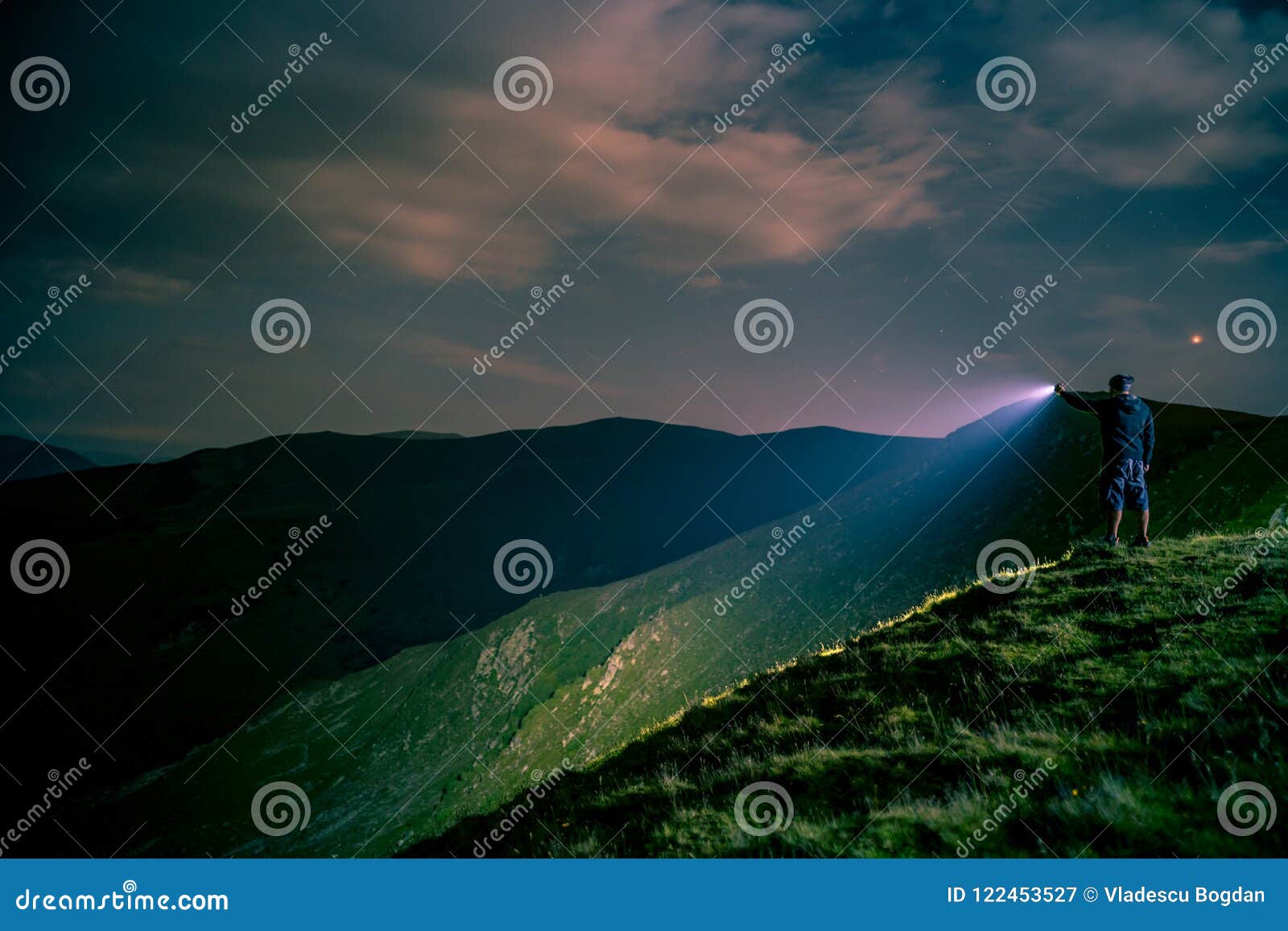 Searching with Flashlight in Mountains Stock Image - Image of outdoor ...