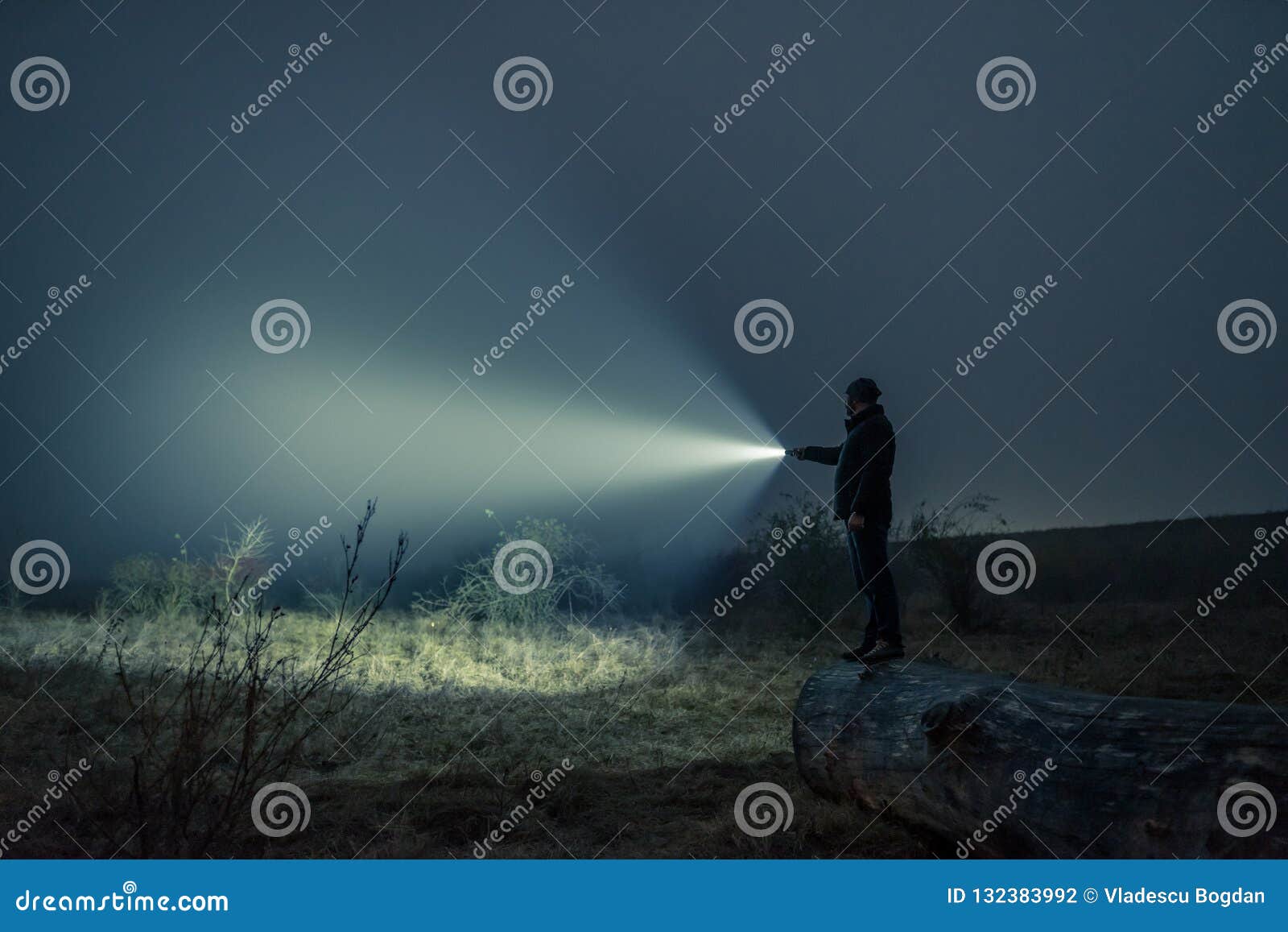 Searching with Flashlight in Outdoor Stock Photo - Image of wilderness ...