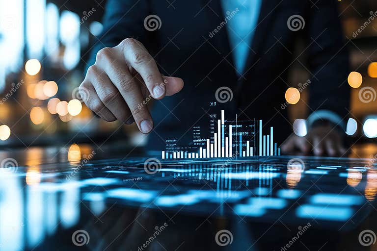 A Man is Pointing at a Graph on a Computer Screen Stock Illustration - Illustration of business ...