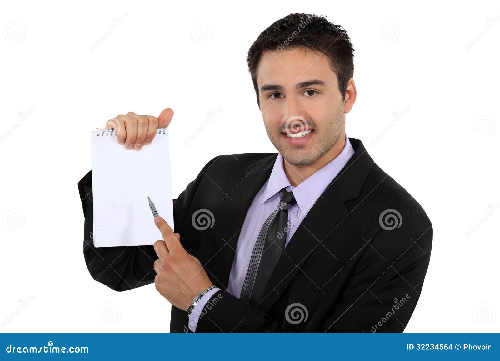 Man Pointing at His Notepad Stock Photo - Image of blue, suit: 32234564