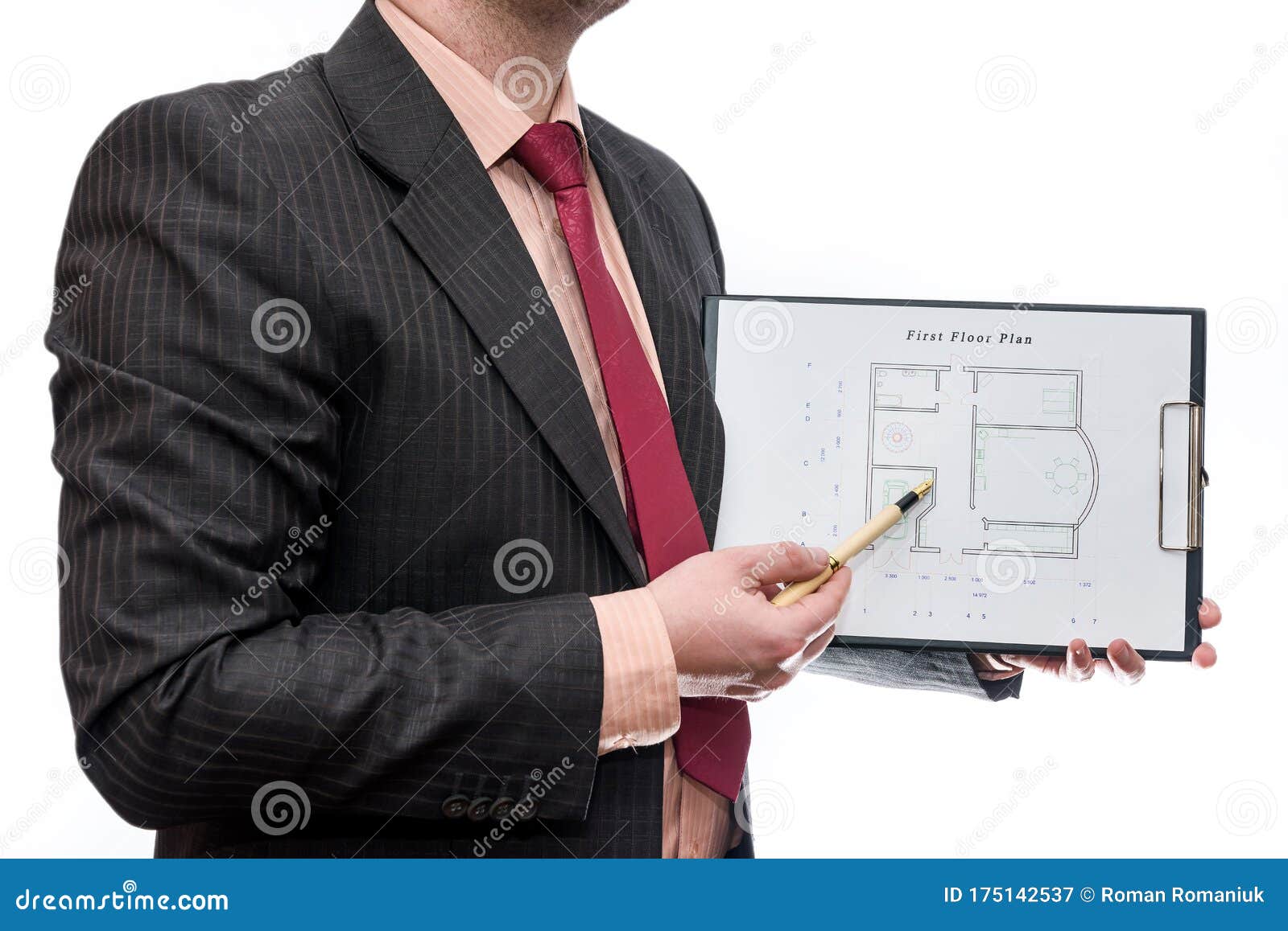 Man Pointing on House Plan Isolated on White Stock Image - Image of ...