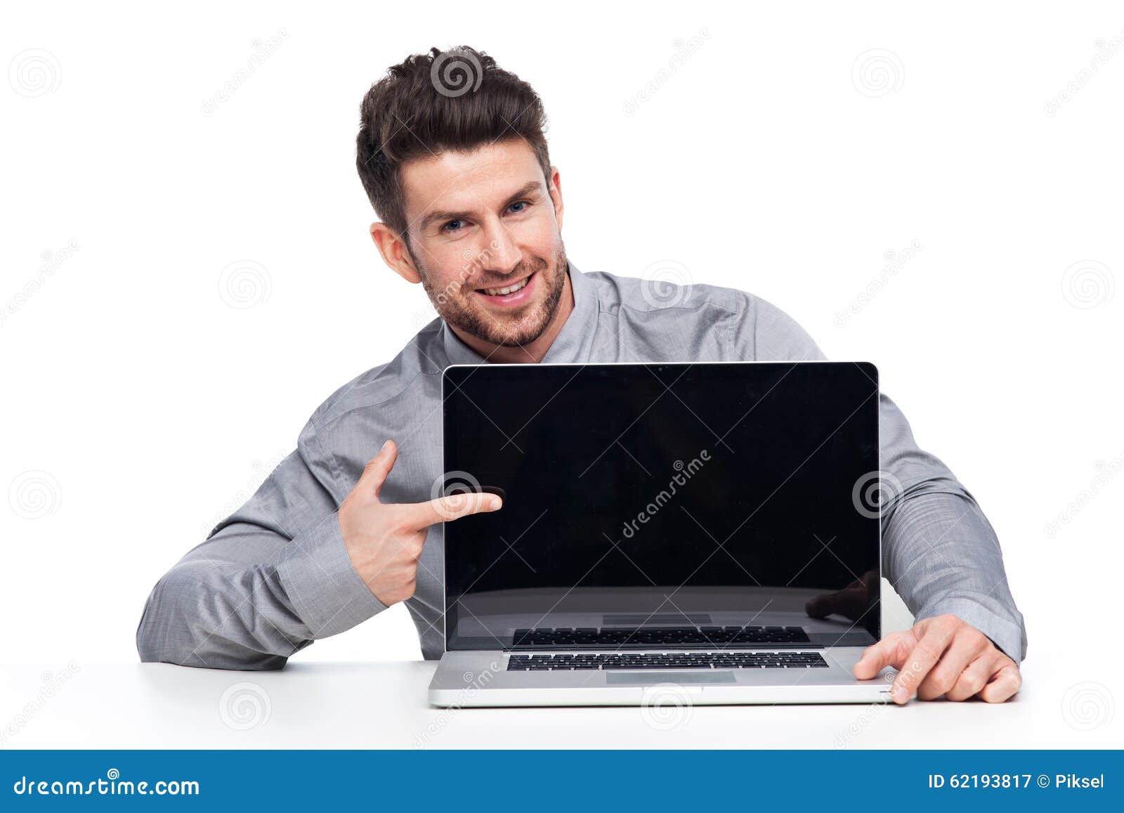 Man pointing at laptop stock image. Image of table, people - 62193817