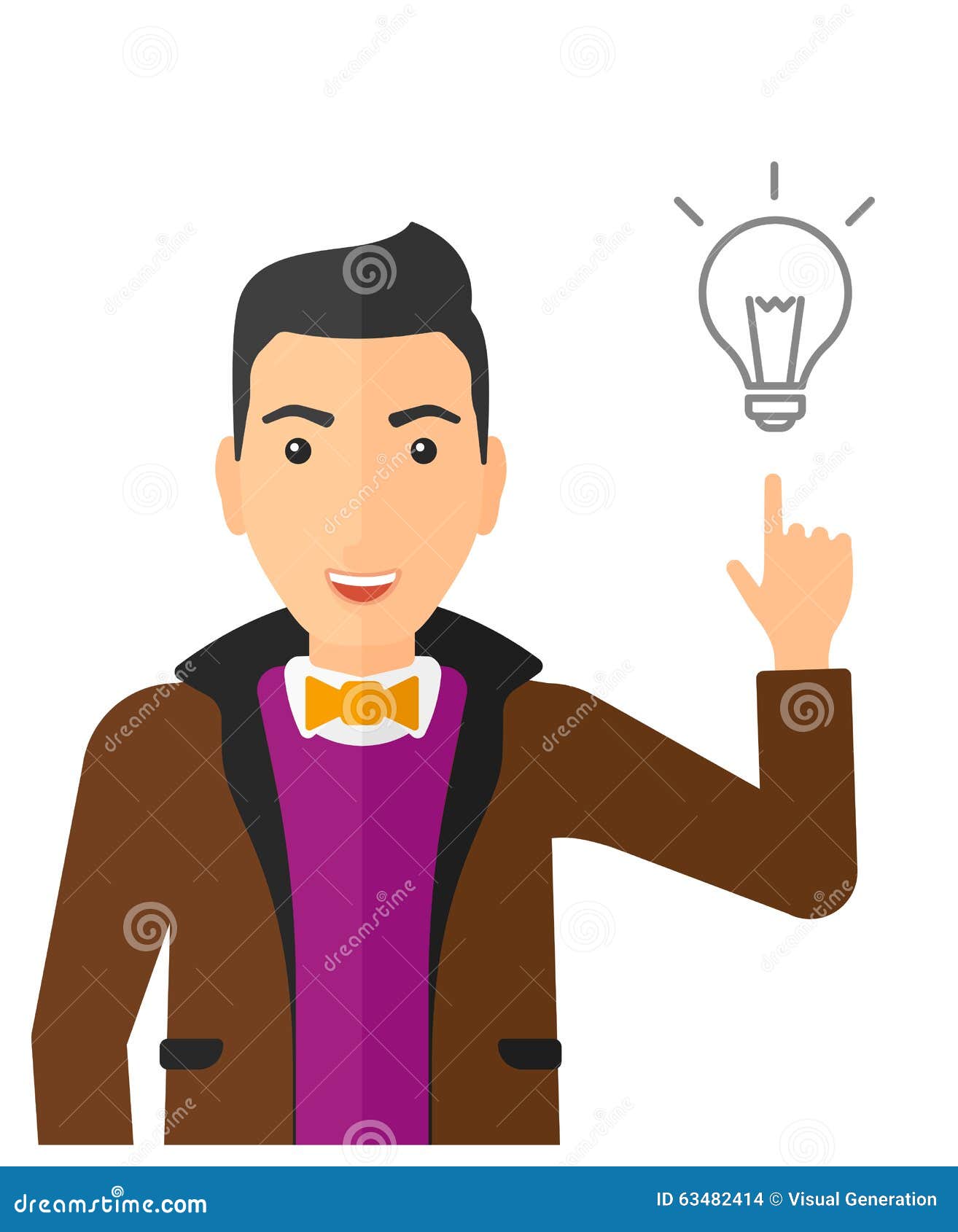 Man pointing at light bulb stock vector. Illustration of cartoon - 63482414