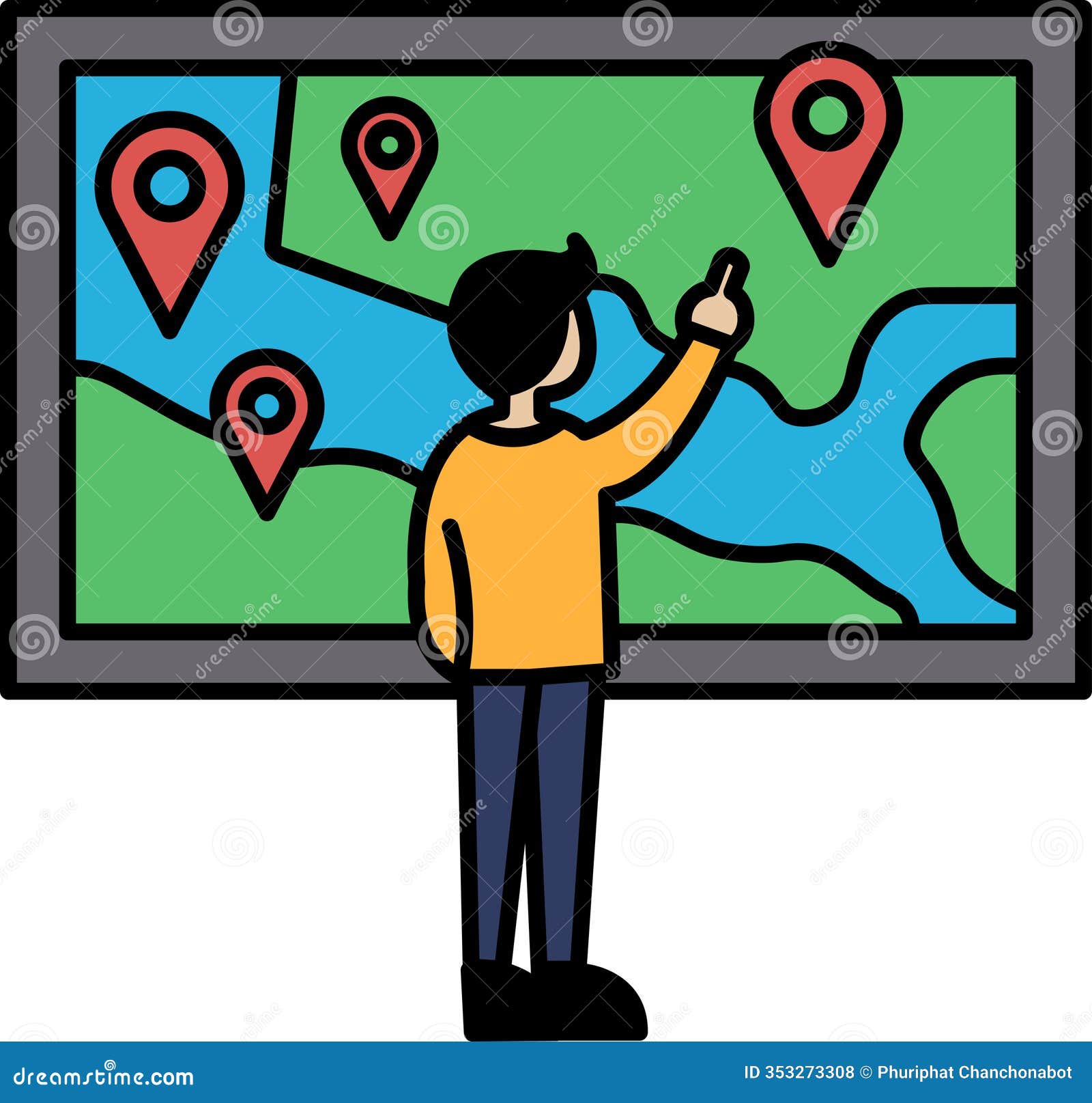 A Man Pointing at a Map on a Wall Stock Illustration - Illustration of ...