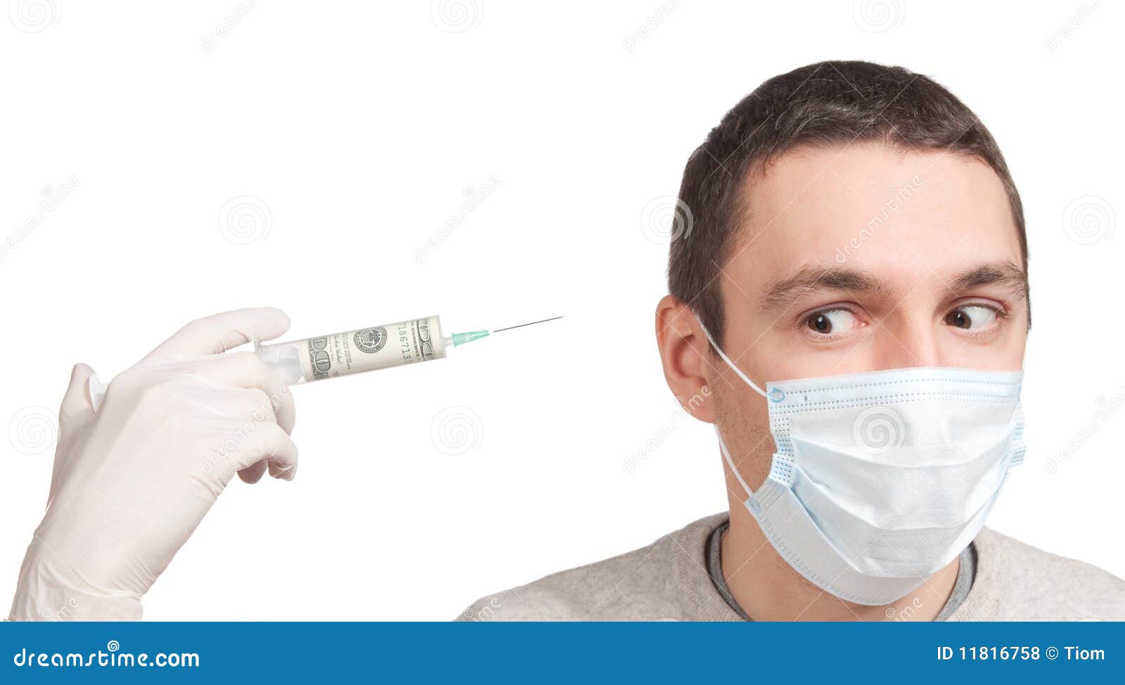 Man Pointing Money Syringe in His Head Stock Photo - Image of currency ...