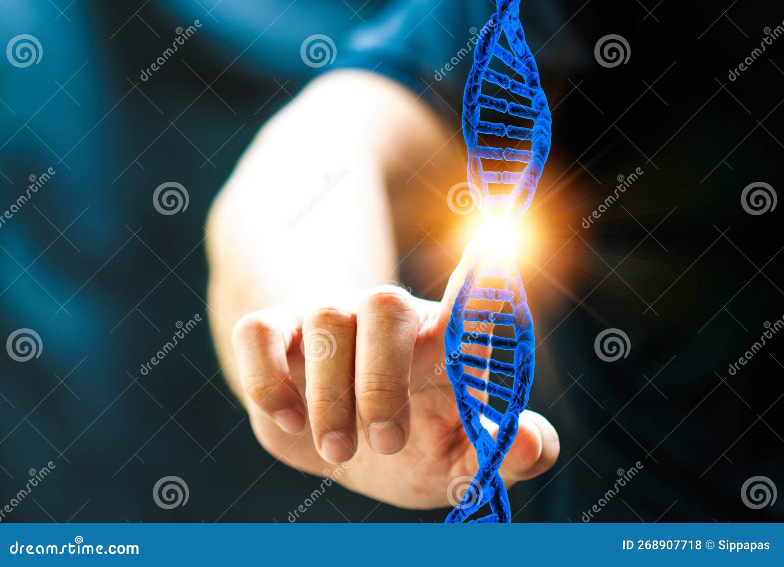 Man Pointing Out Analyzing Virtual DNA Gene Transfer Data Stock Photo ...