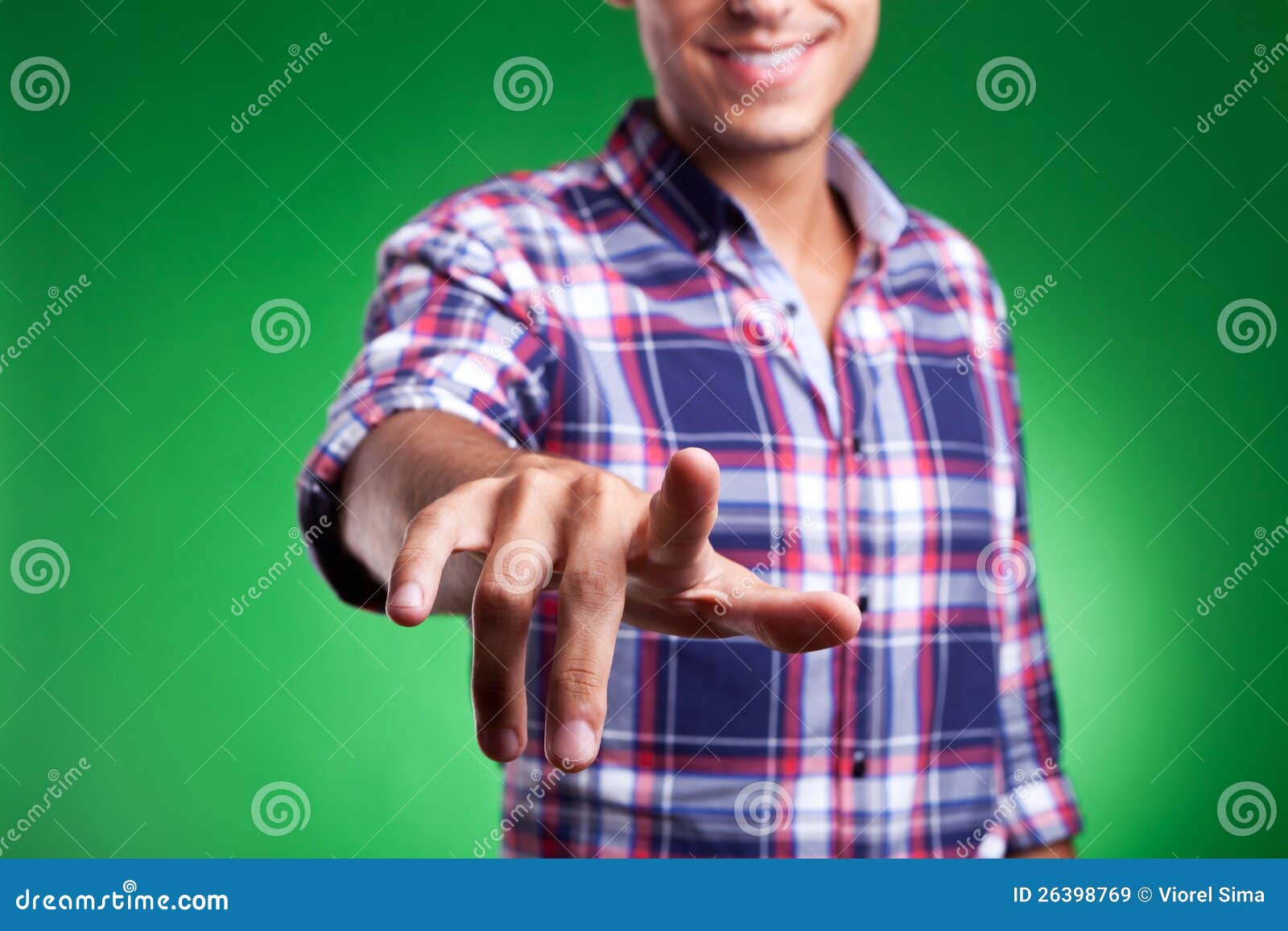Man Pointing or Pushing Imaginary Button Stock Image - Image of ...