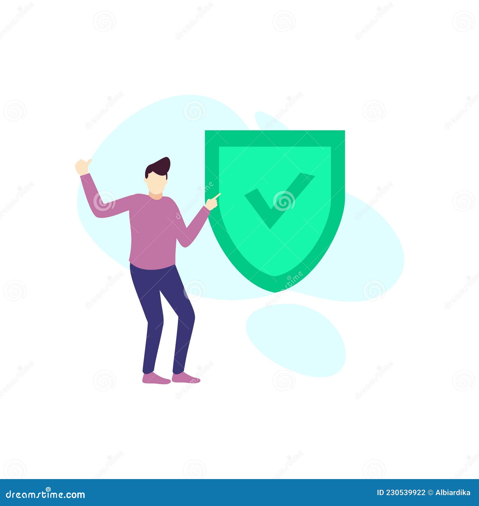 Man is Pointing at the Shield with Checklist People Character Flat ...