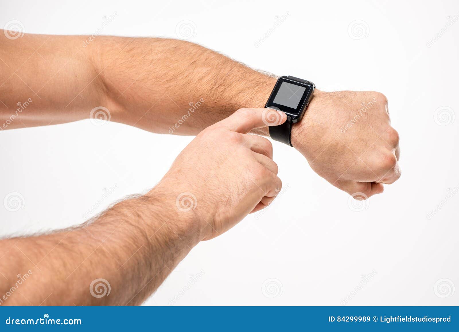 Man pointing on smartwatch stock image. Image of partial - 84299989