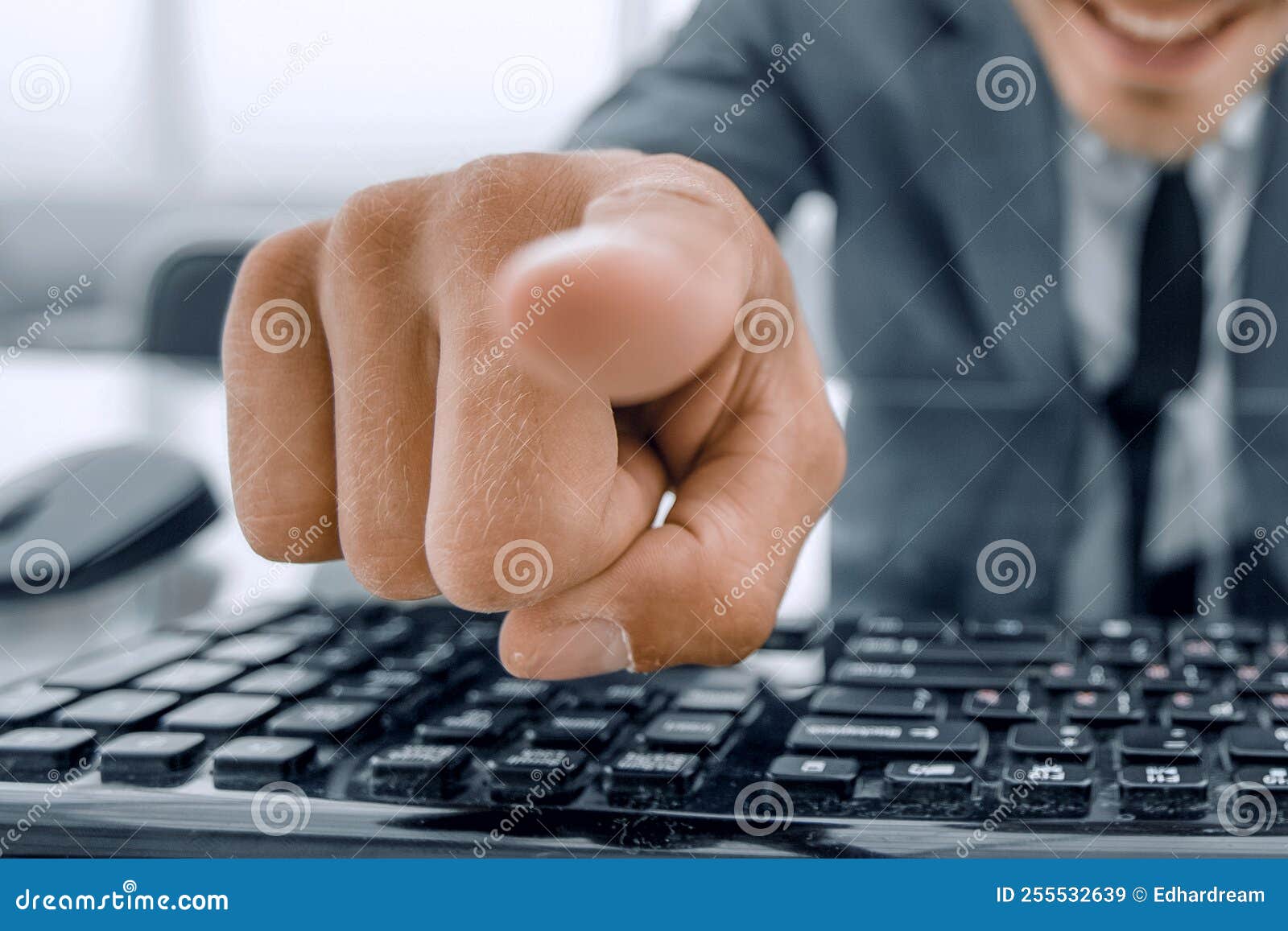 Man Pointing at Something with Finger and Using Computer Keyboar Stock ...