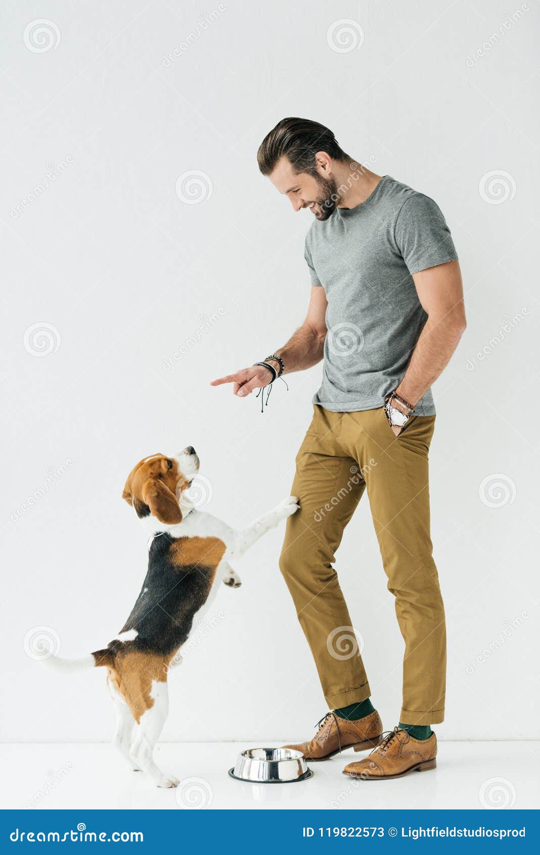 Man Pointing on Something To Dog Stock Image - Image of sign, copy ...