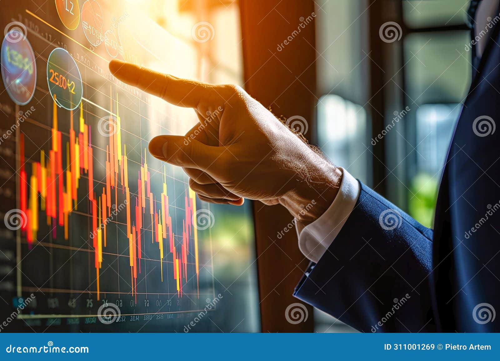 Man Pointing To Chart on Screen Stock Image - Image of information ...