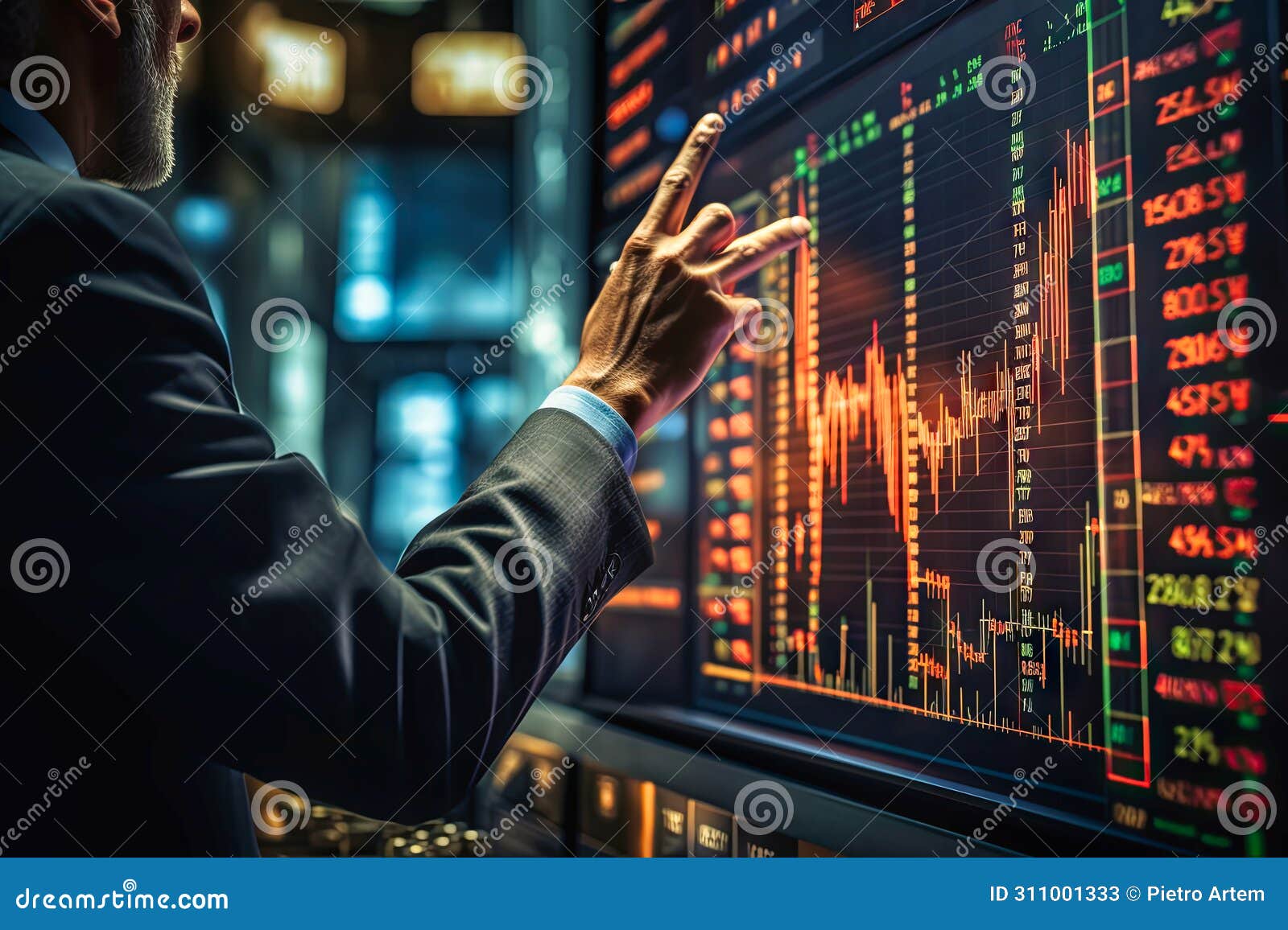 Man Pointing To Chart on Screen Stock Image - Image of professional ...