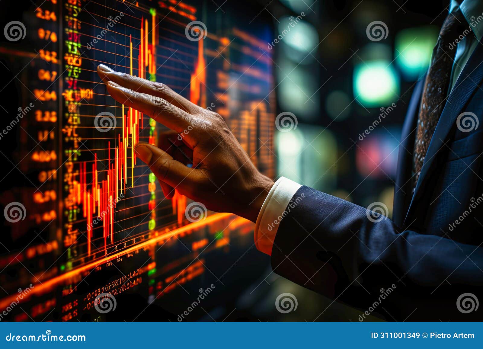 Man Pointing To Chart on Screen Stock Image - Image of graphs, screen ...