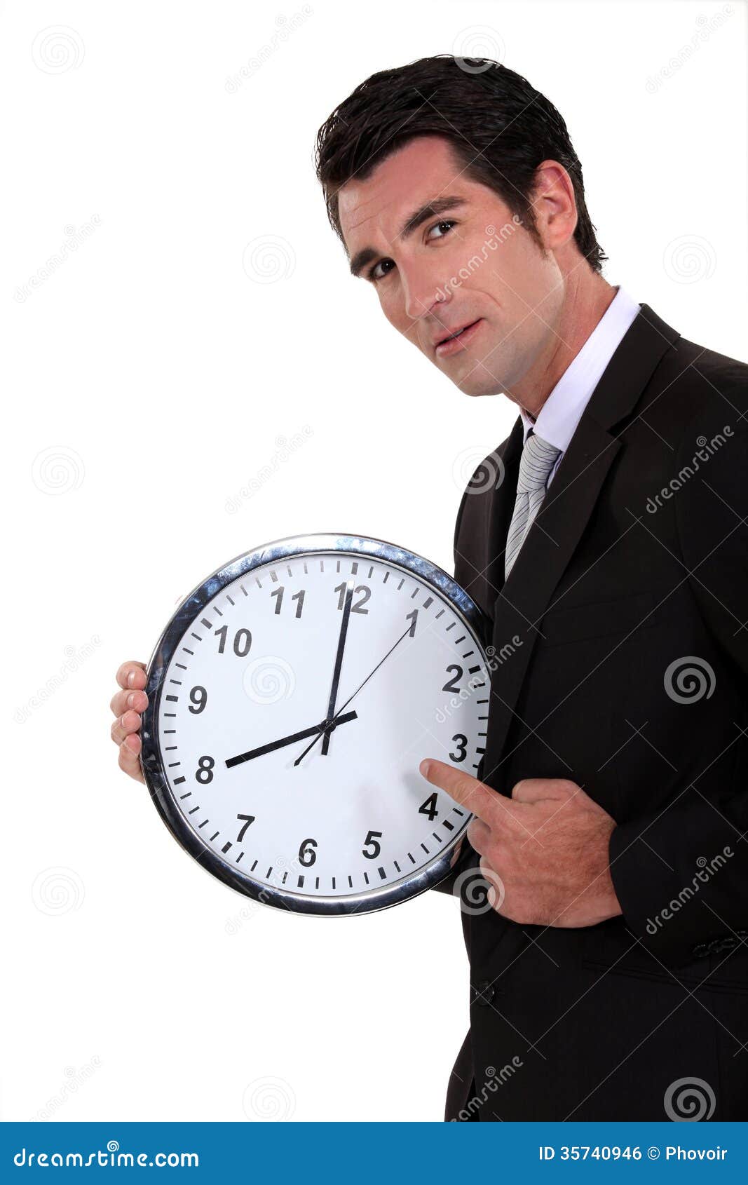 Man pointing to clock stock photo. Image of male, finger - 35740946