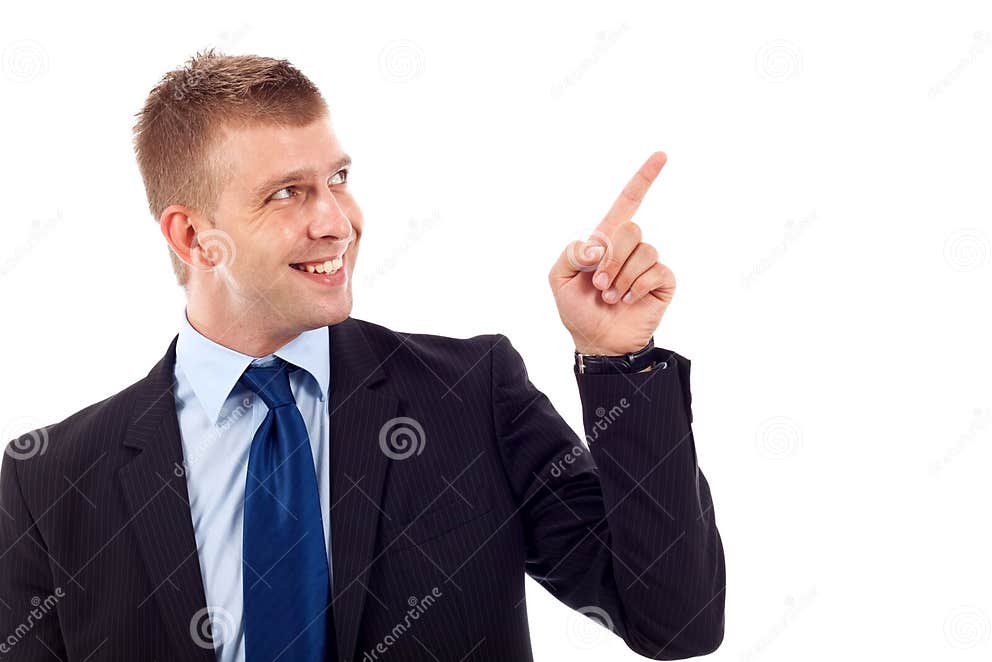 Man pointing to the side stock photo. Image of hand, businessman - 14809036