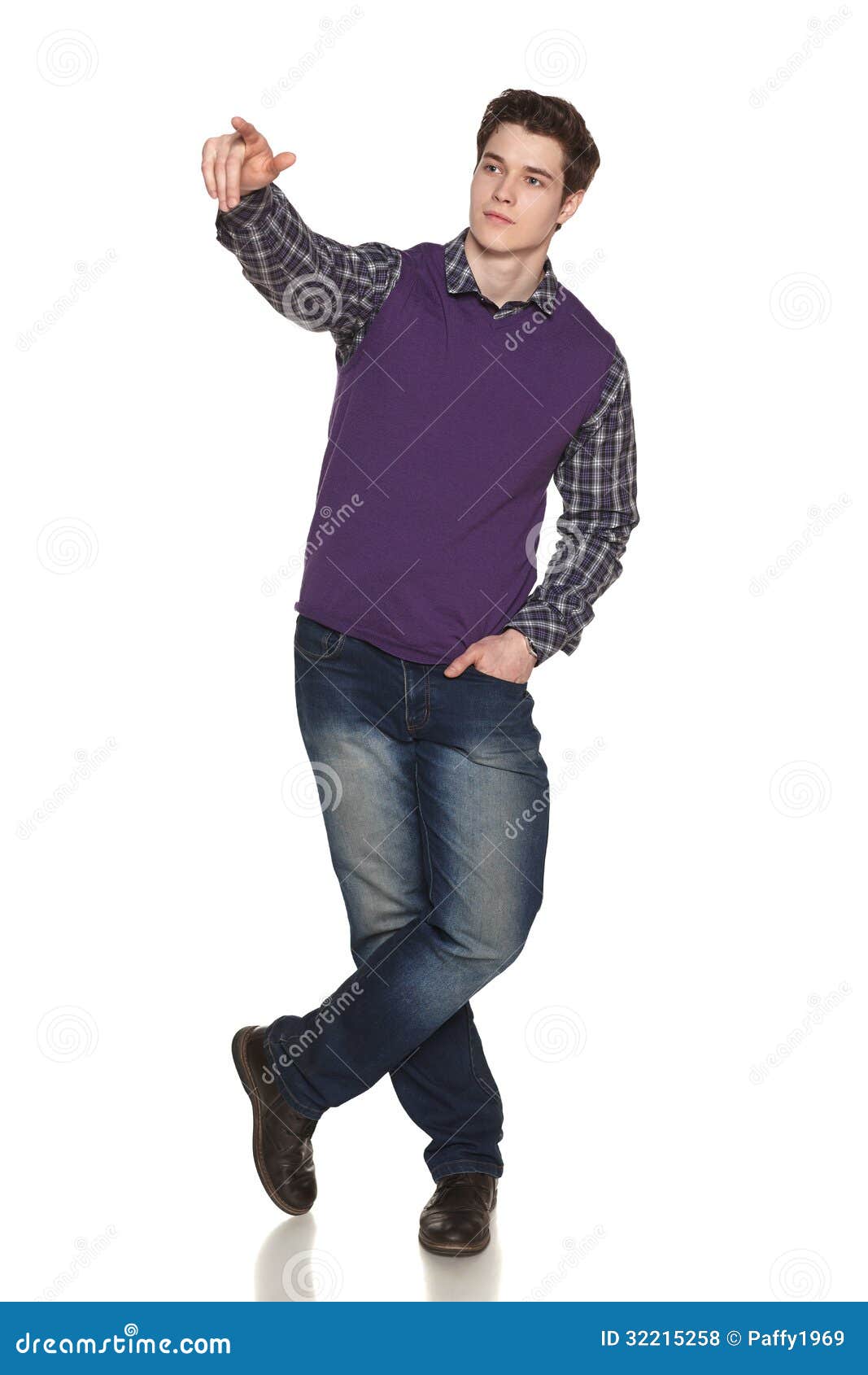 Man pointing to the side stock photo. Image of advertising - 32215258