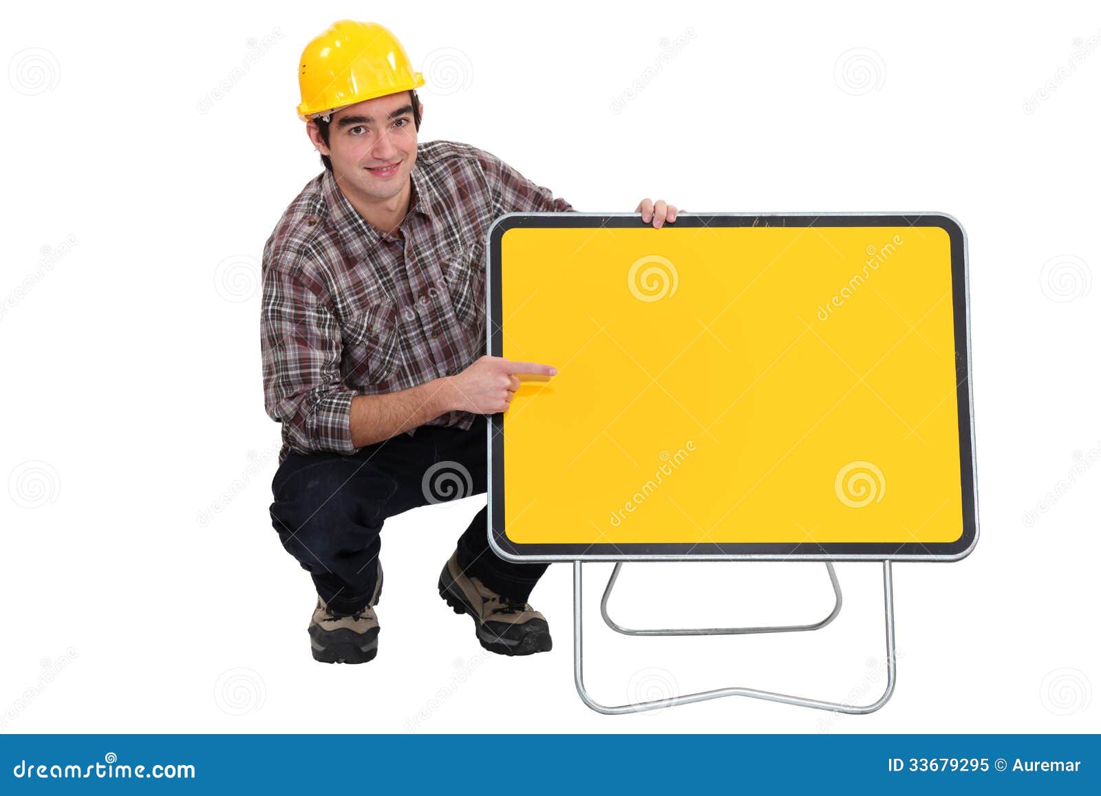 Man Pointing at Traffic Sign Stock Image - Image of detour, route: 33679295