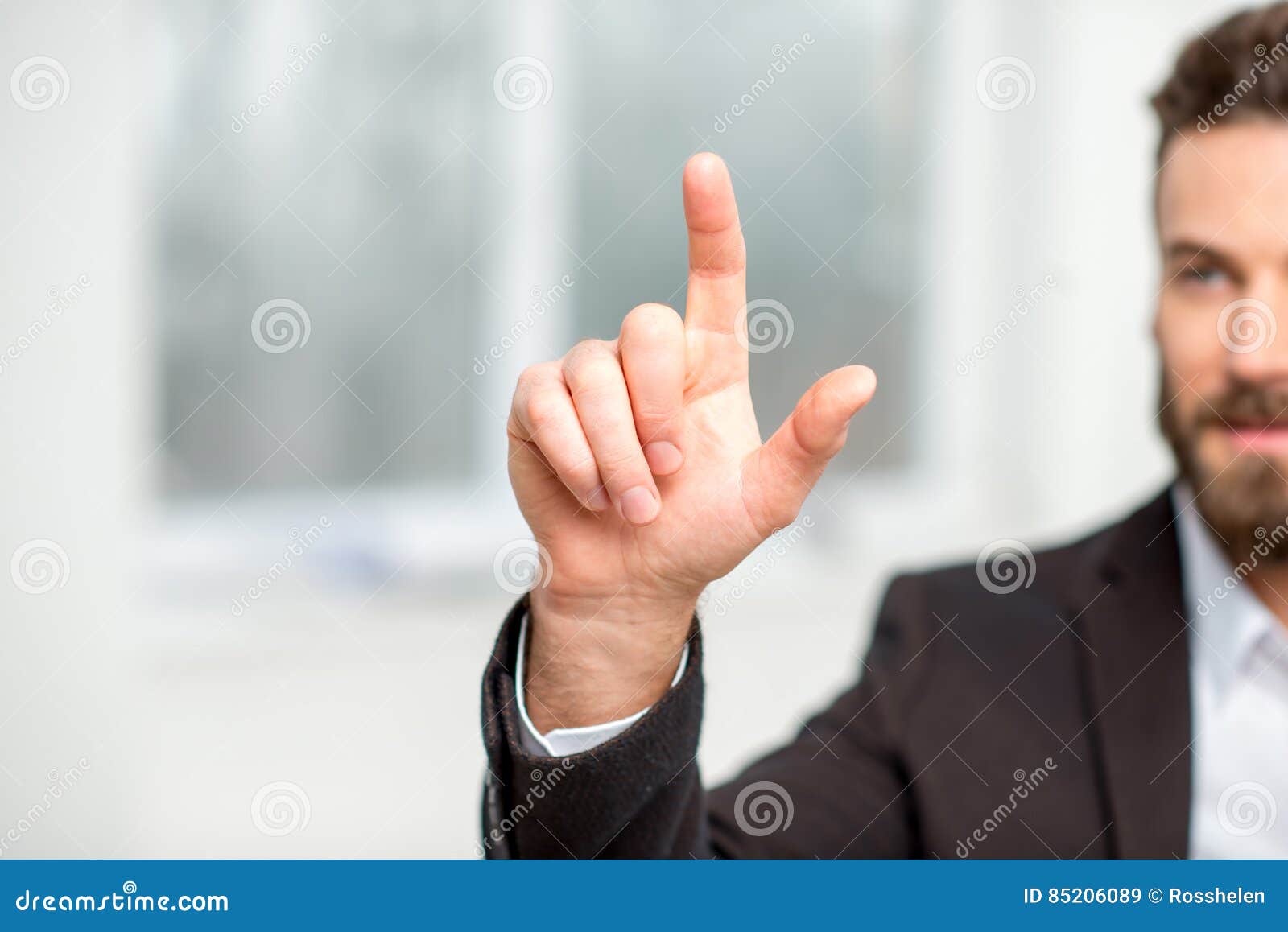 Man Pointing on the Virtual Screen Stock Image - Image of pointing ...