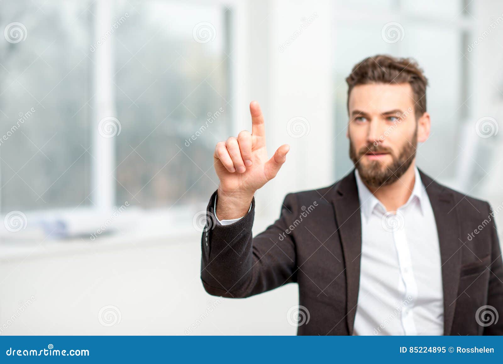 Man Pointing on the Virtual Screen Stock Image - Image of engineering ...