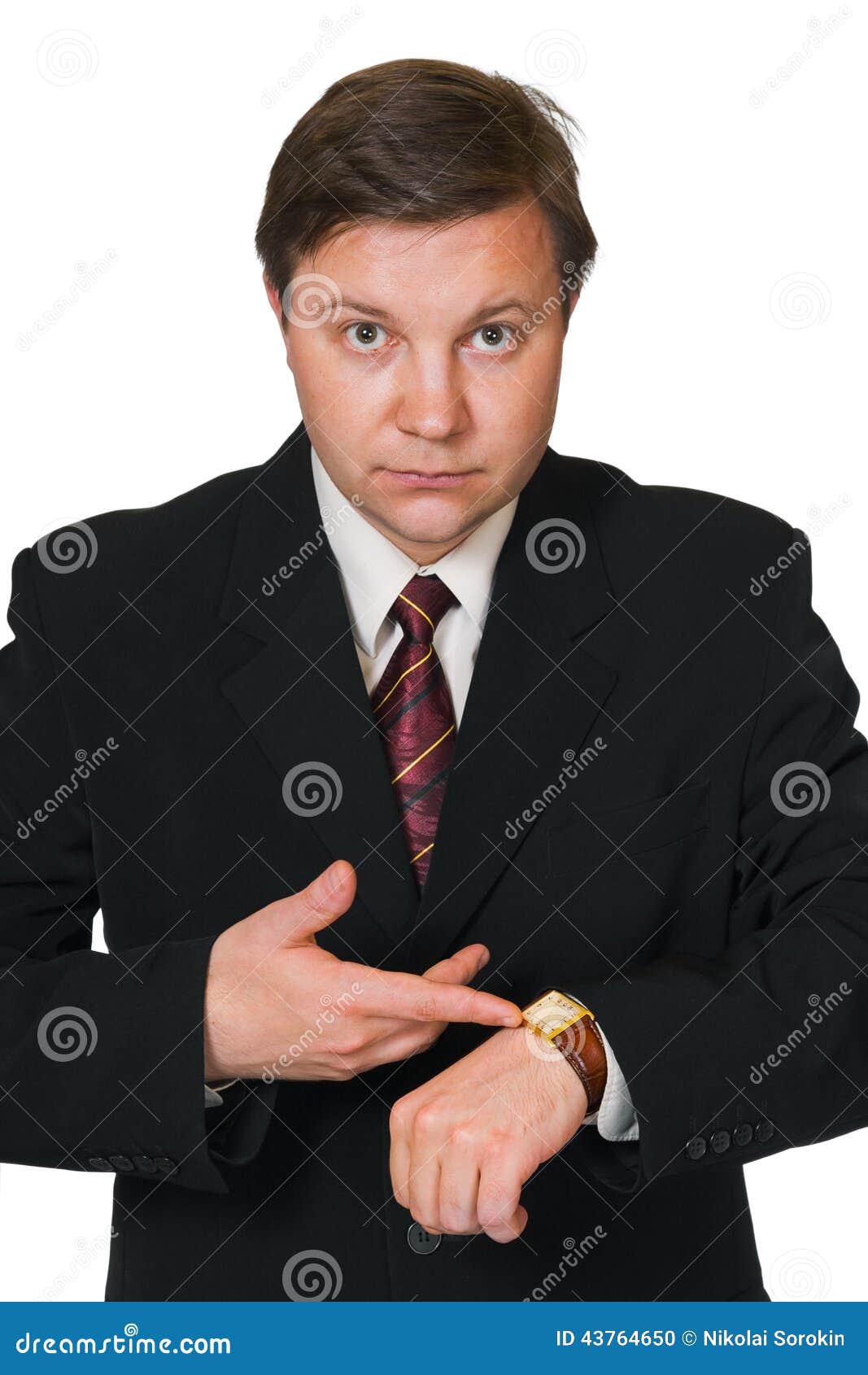 Man pointing at watch stock photo. Image of dependency - 43764650
