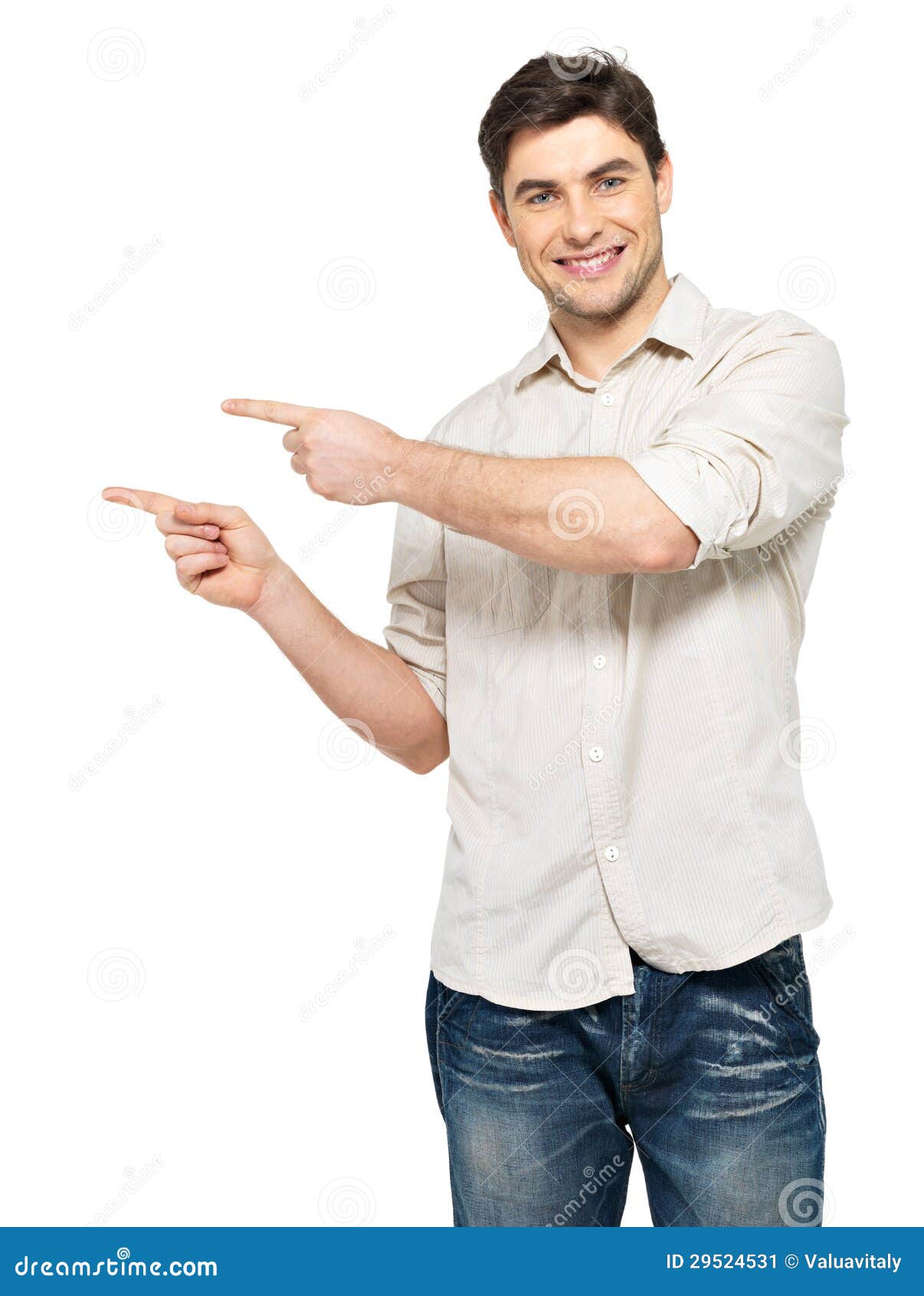 Man Points With Fingers In The Right Side Stock Image - Image of people ...