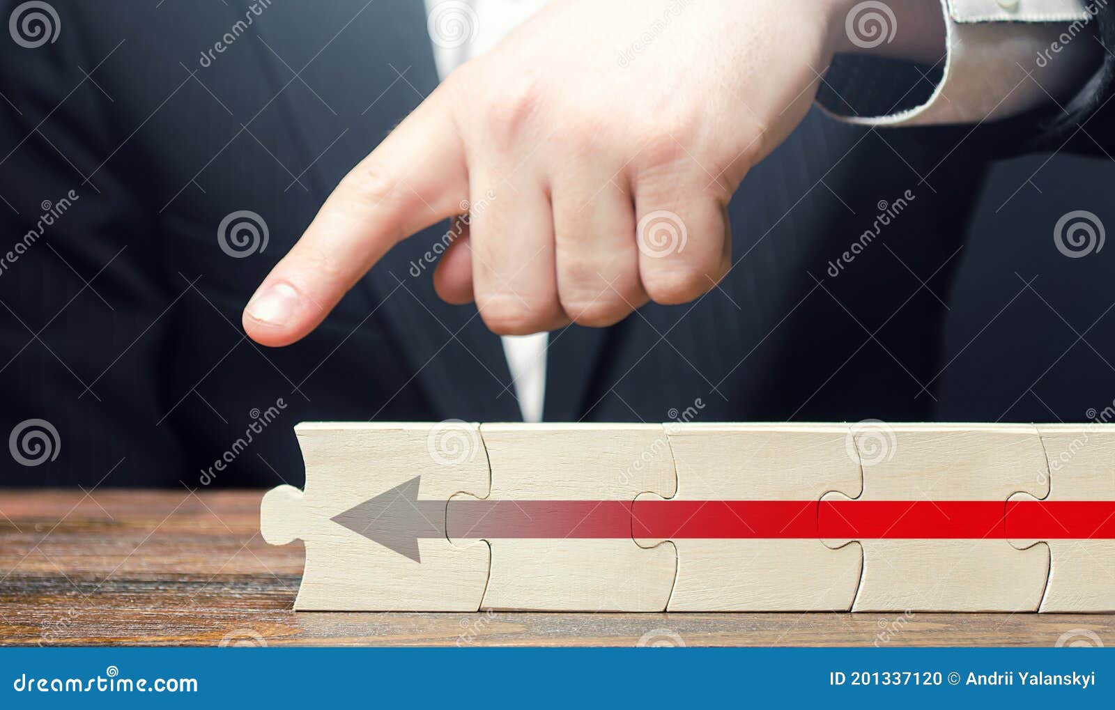 Man Points His Finger at the End of the Puzzle Chain with an Arrow ...