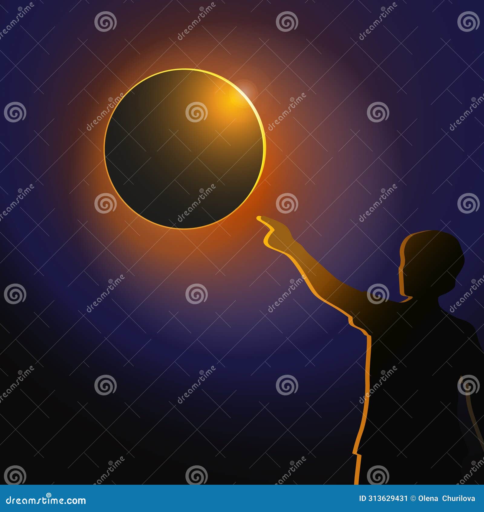A Man Points His Index Finger at a Solar Eclipse Stock Vector ...