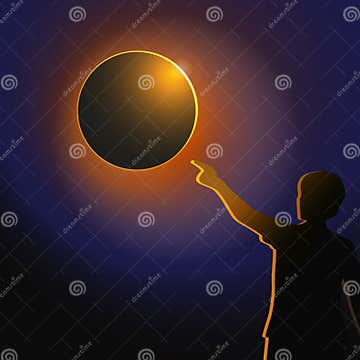 A Man Points His Index Finger at a Solar Eclipse Stock Vector ...