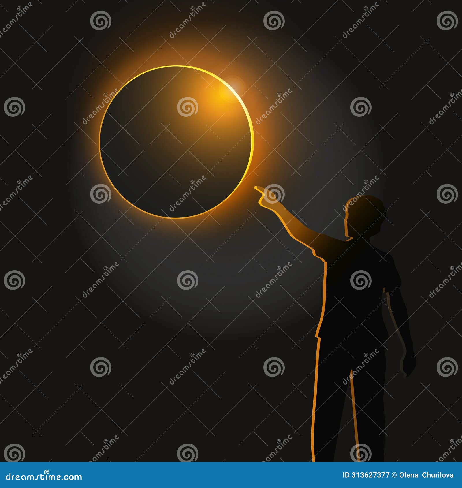 A Man Points His Index Finger at a Solar Eclipse Stock Vector ...