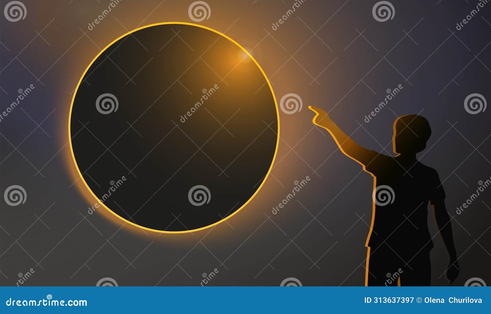 A Man Points His Index Finger at a Solar Eclipse Stock Illustration ...