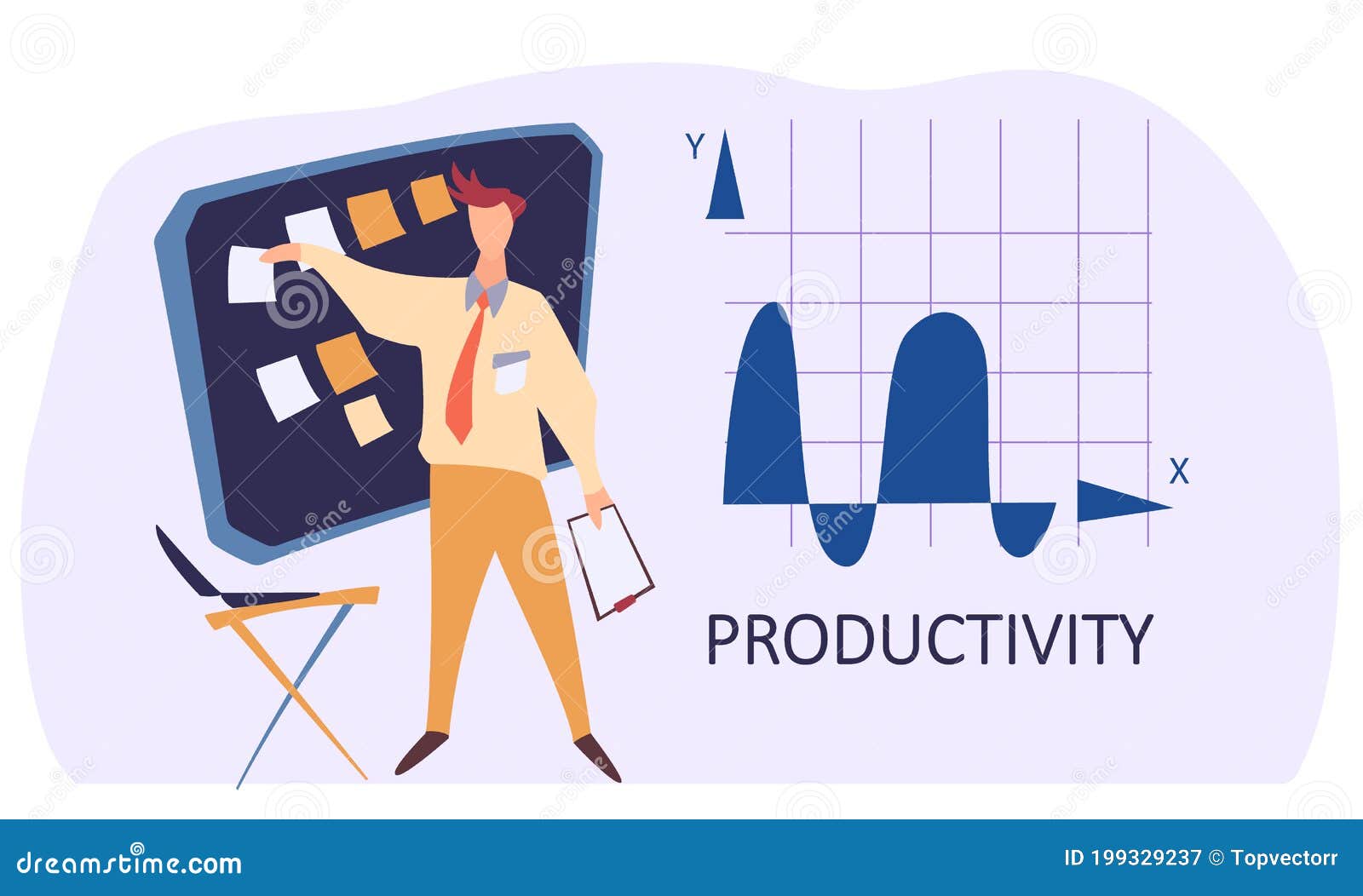 A Man Points To a Board with Stickers. Ilustration of Dynamics of ...