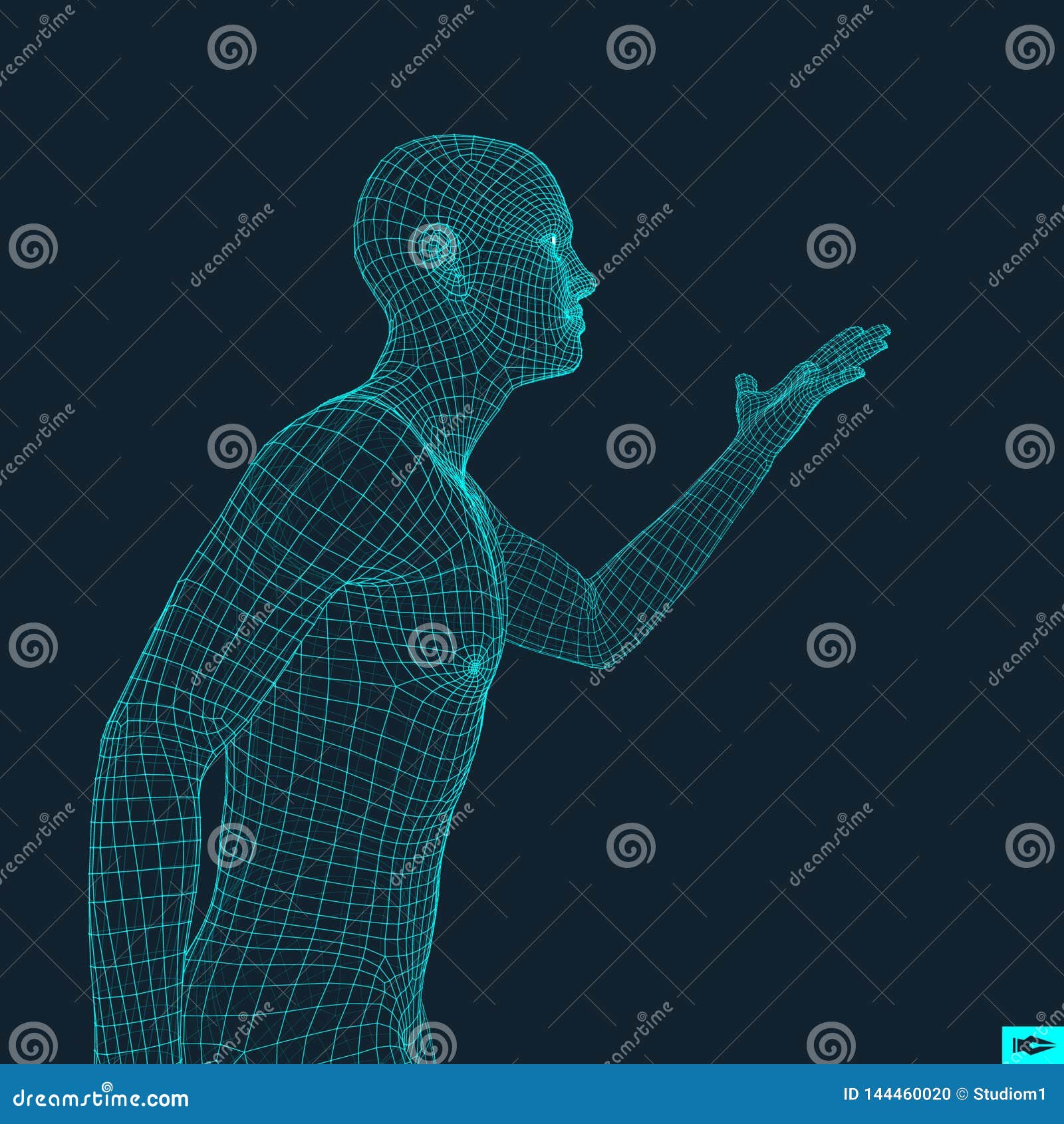 Man Points To Something by Hand. 3D Model of Man. Geometric Design ...