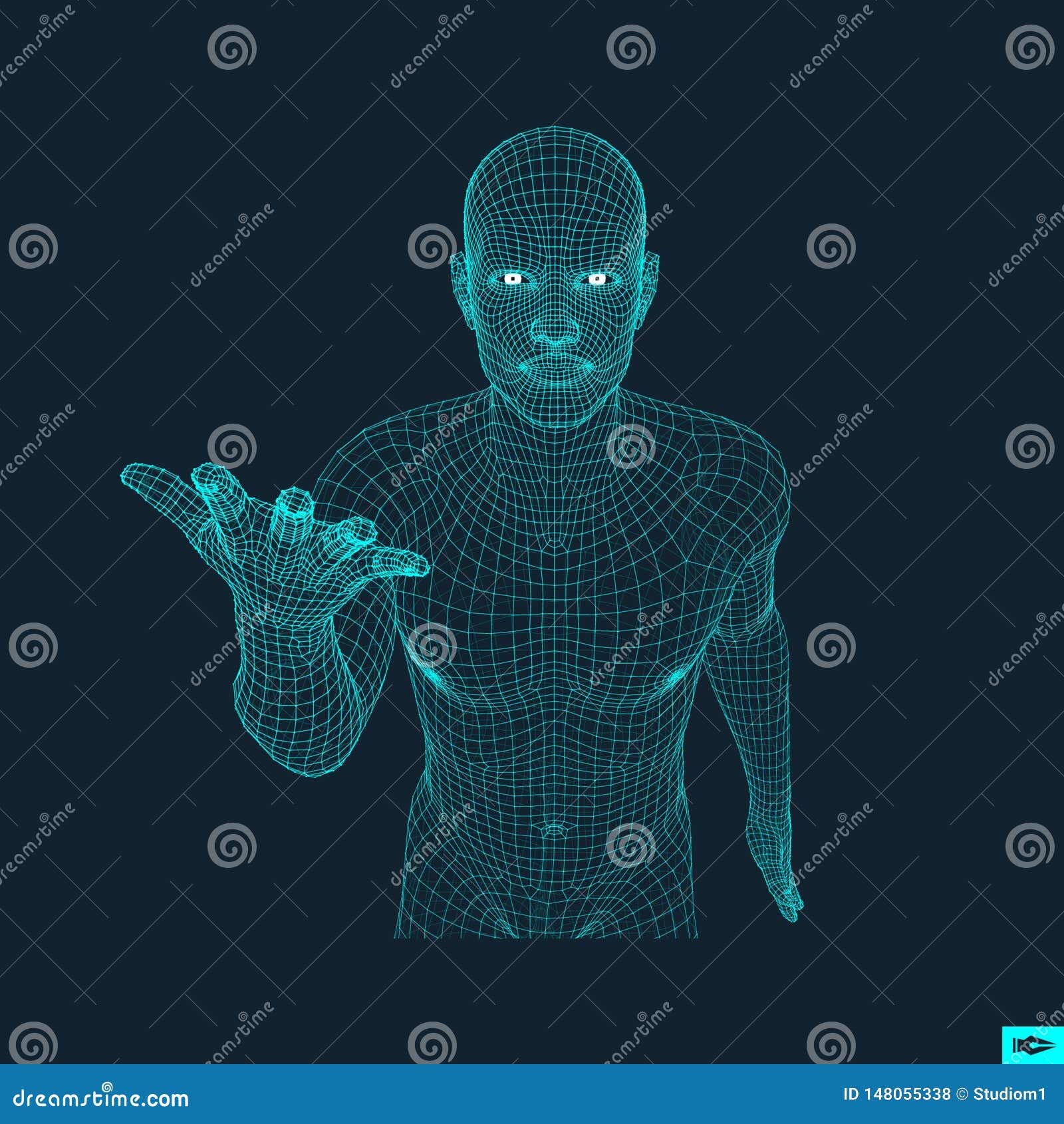 Man Points To Something by Hand. 3D Model of Man. Geometric Design ...