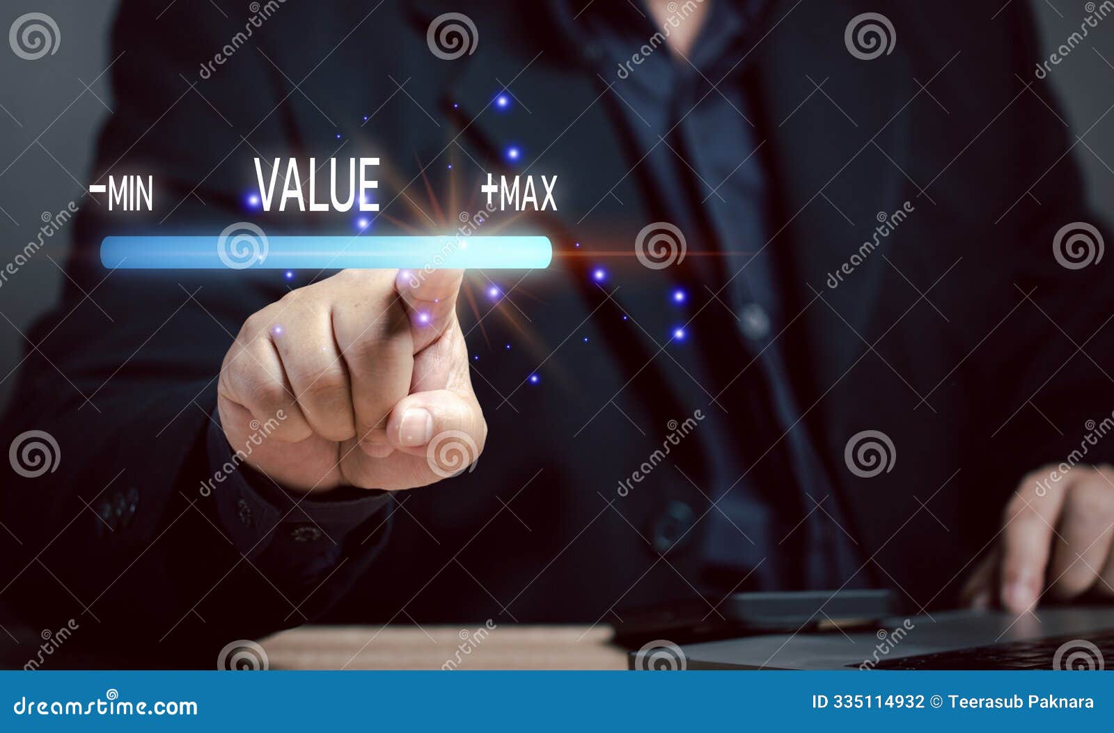 Man Points at Value Bar on Virtual Screen. Value Concept Stock Photo ...