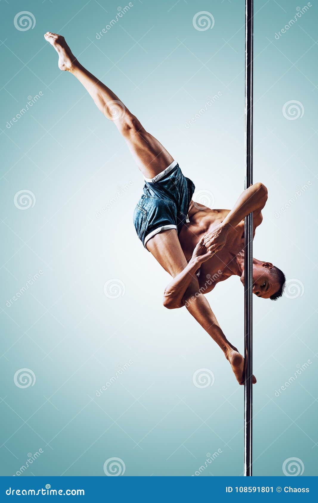 Man pole dancing stock image. Image of exercising, front - 108591801