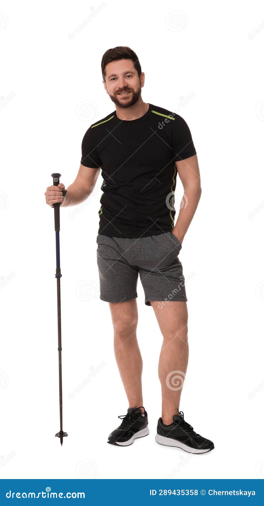 Man with Pole for Nordic Walking Isolated on White Stock Photo - Image ...