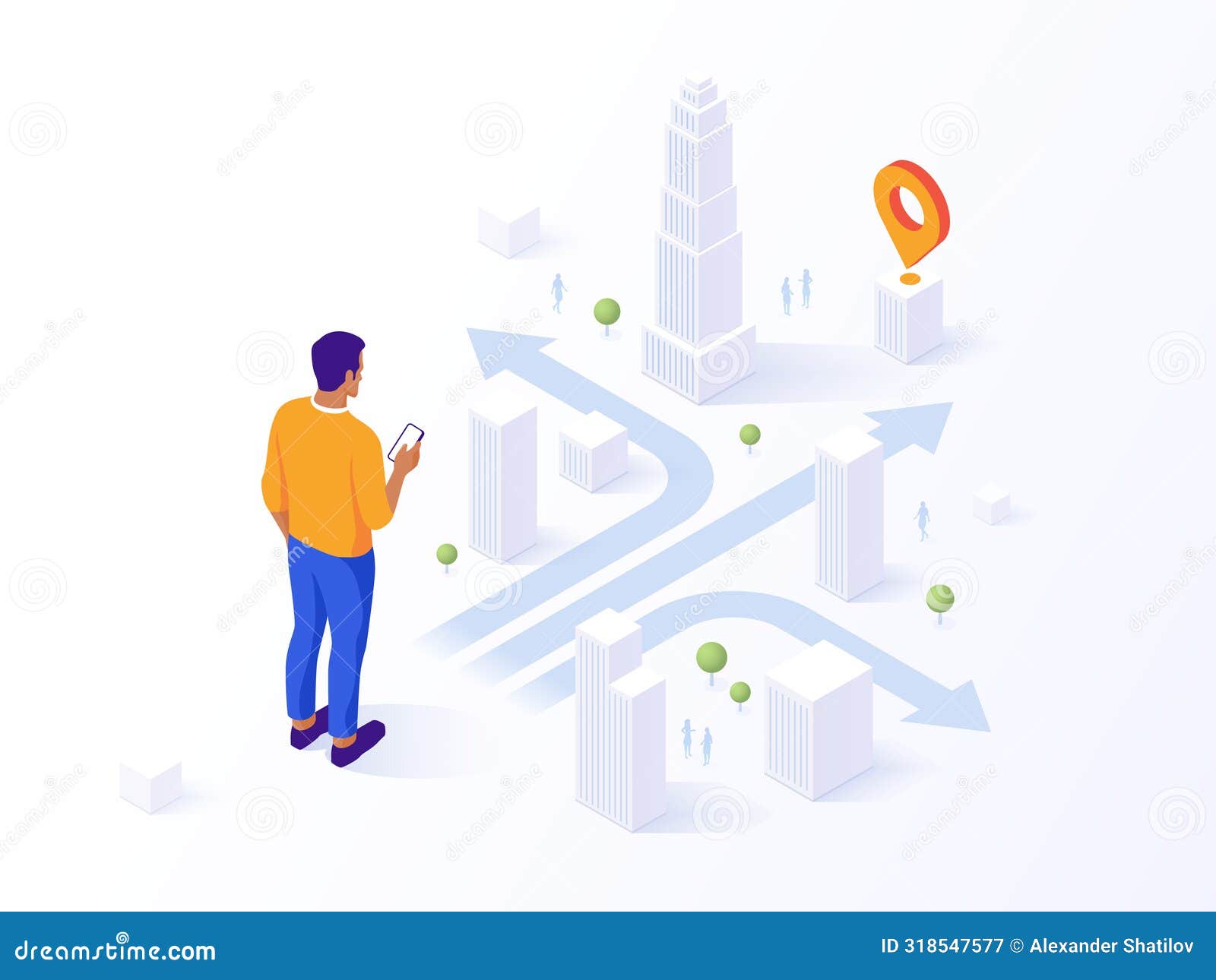 Man Pondering Choices at a Question Mark Crossroad with Multiple Arrows ...