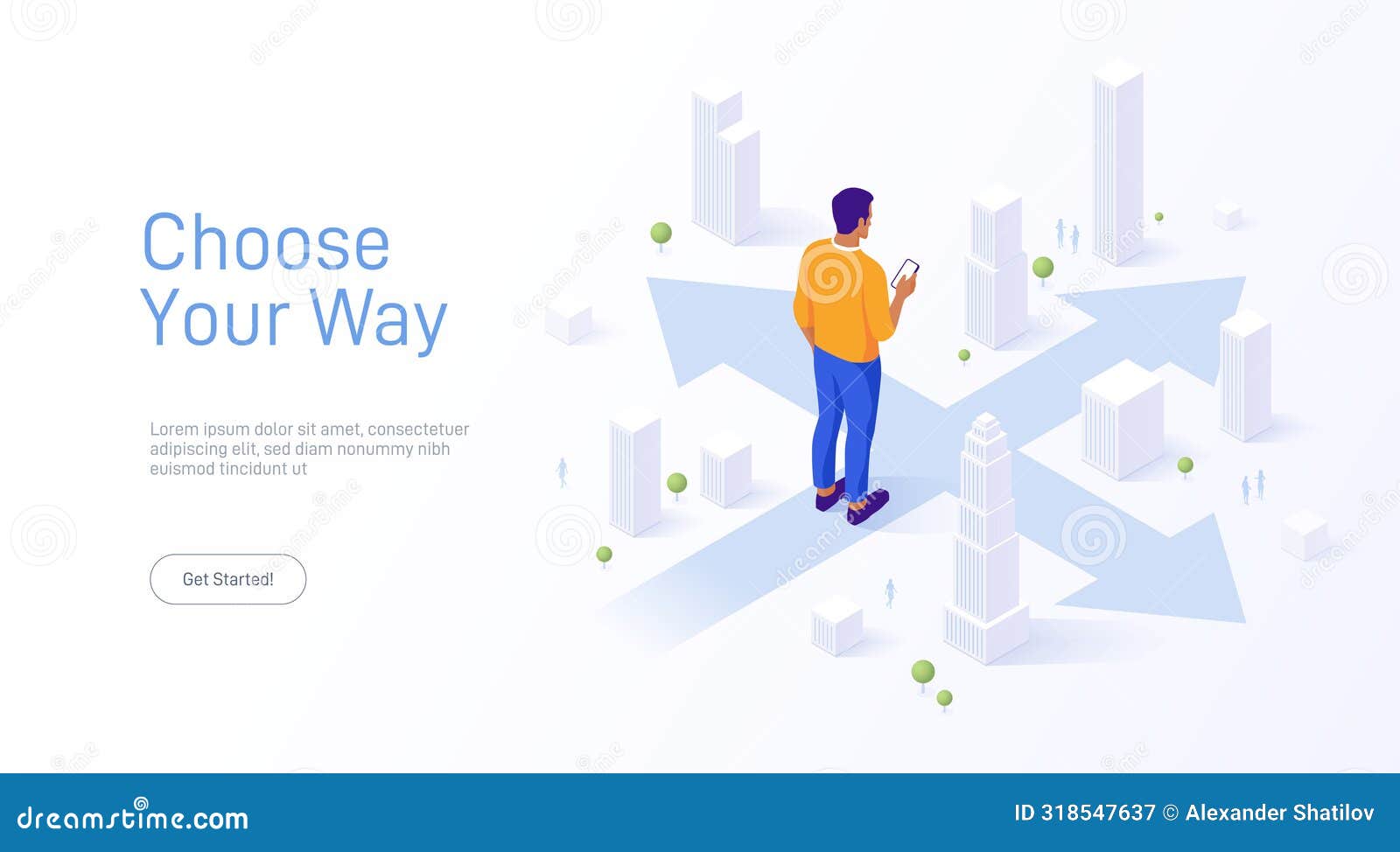 Man Pondering Choices at a Question Mark Crossroad with Multiple Arrows ...