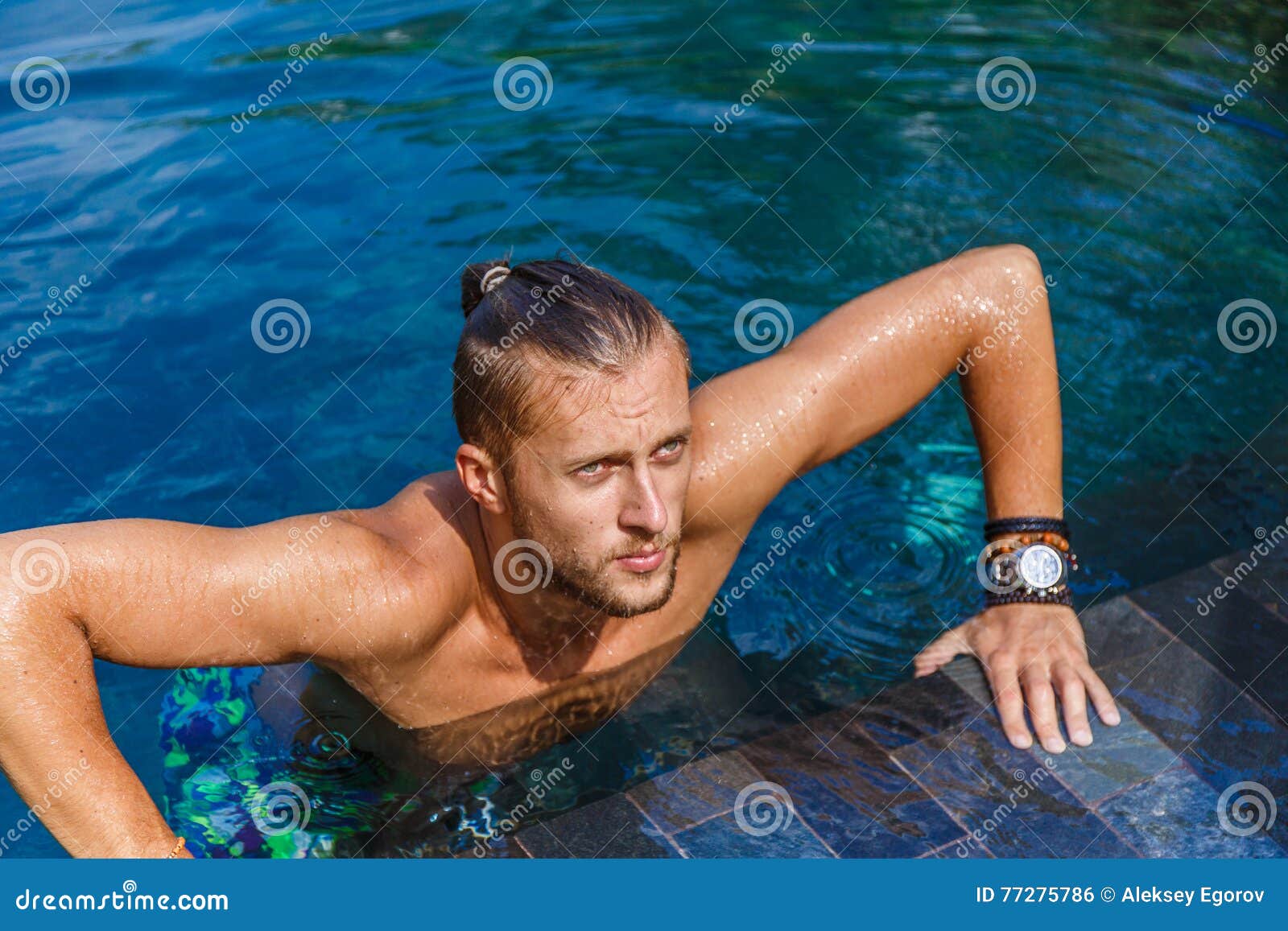 Man in the pool stock photo. Image of summer, rich, blue - 77275786