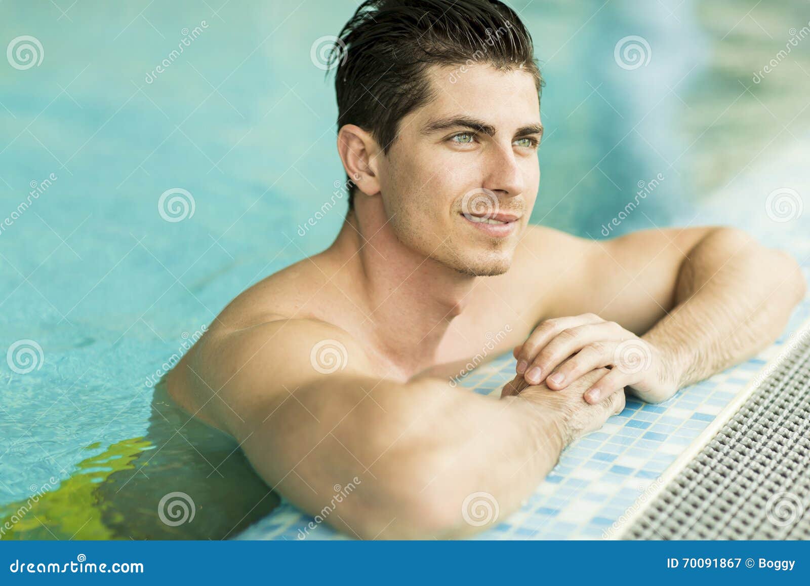 Man in the pool stock image. Image of face, relax, resting - 70091867