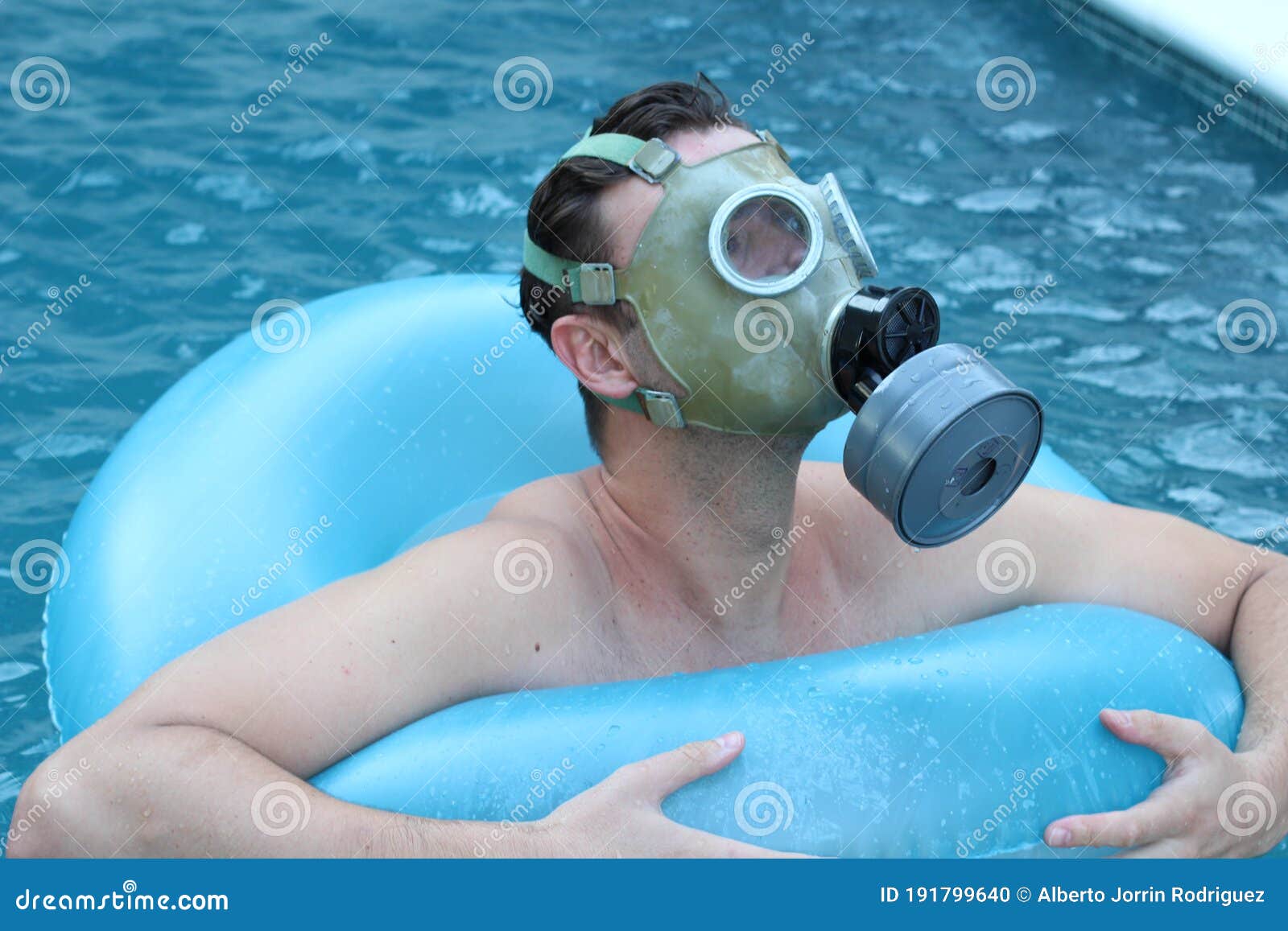 Man in the Pool with Gas Mask Stock Photo - Image of coronavirus ...